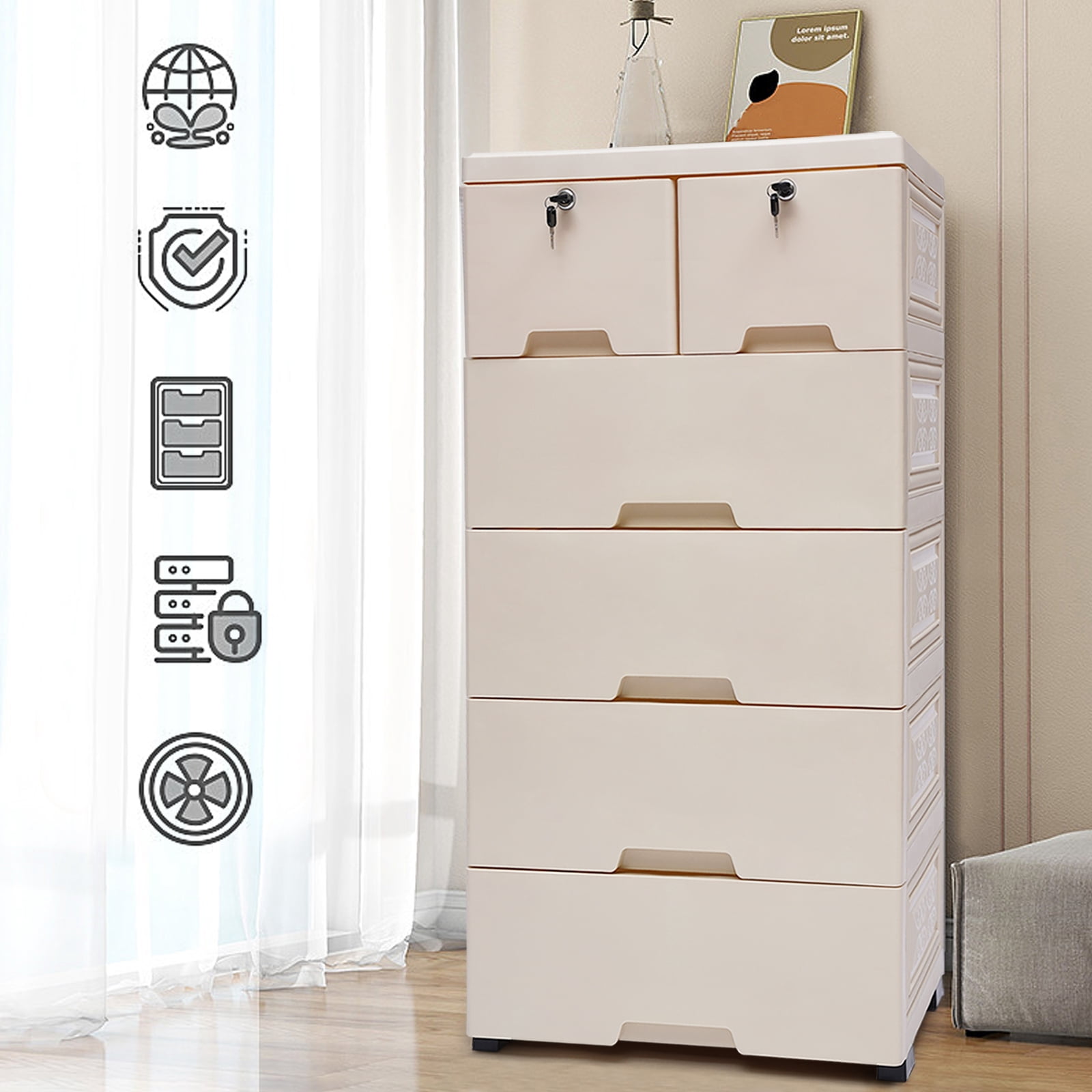 Peakora Beige Color Storage Cabinet with 6 Drawers Closet Drawers with ...