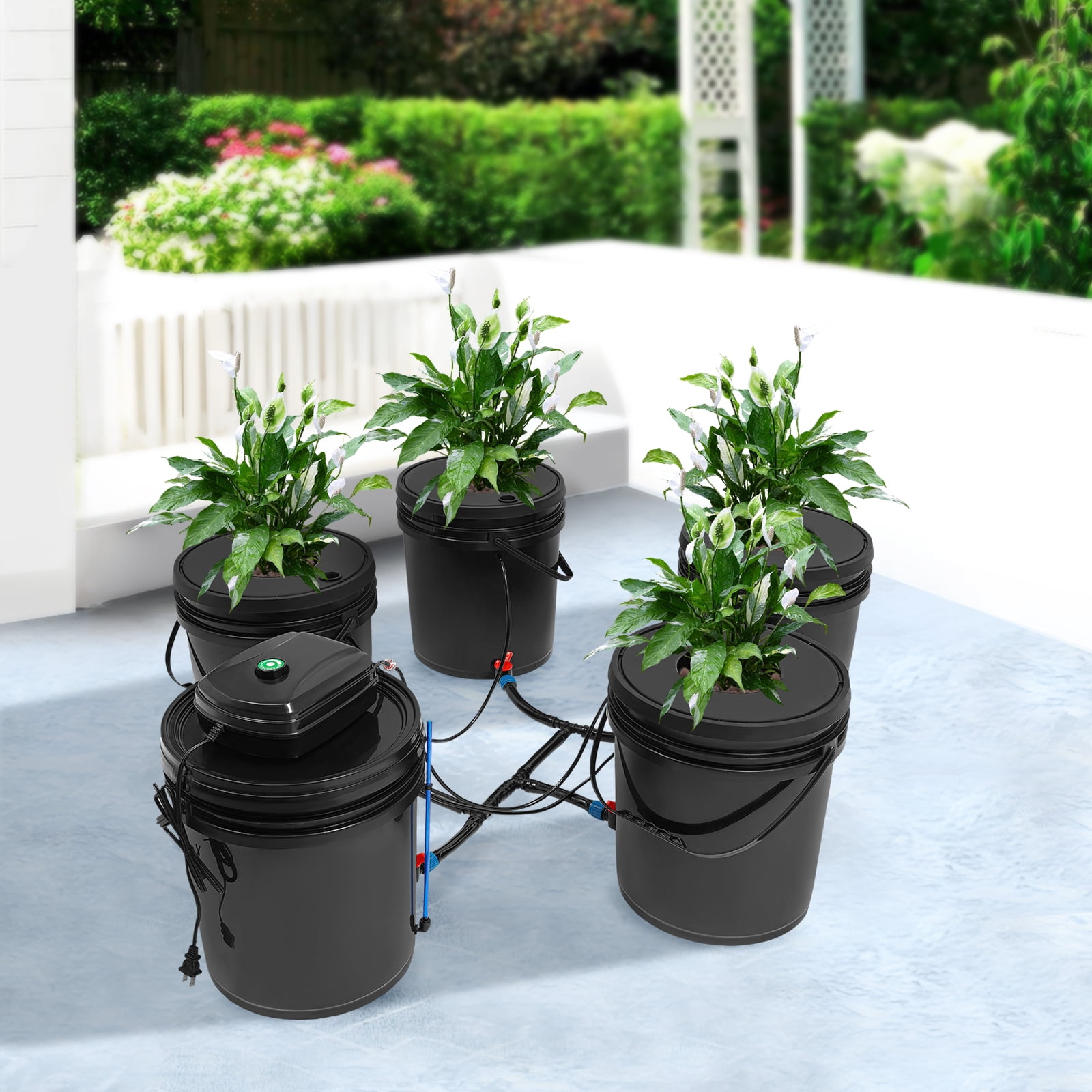 Peakora Bucket Drip Growing System with 4 Buckets 12W Hydroponics Drip ...