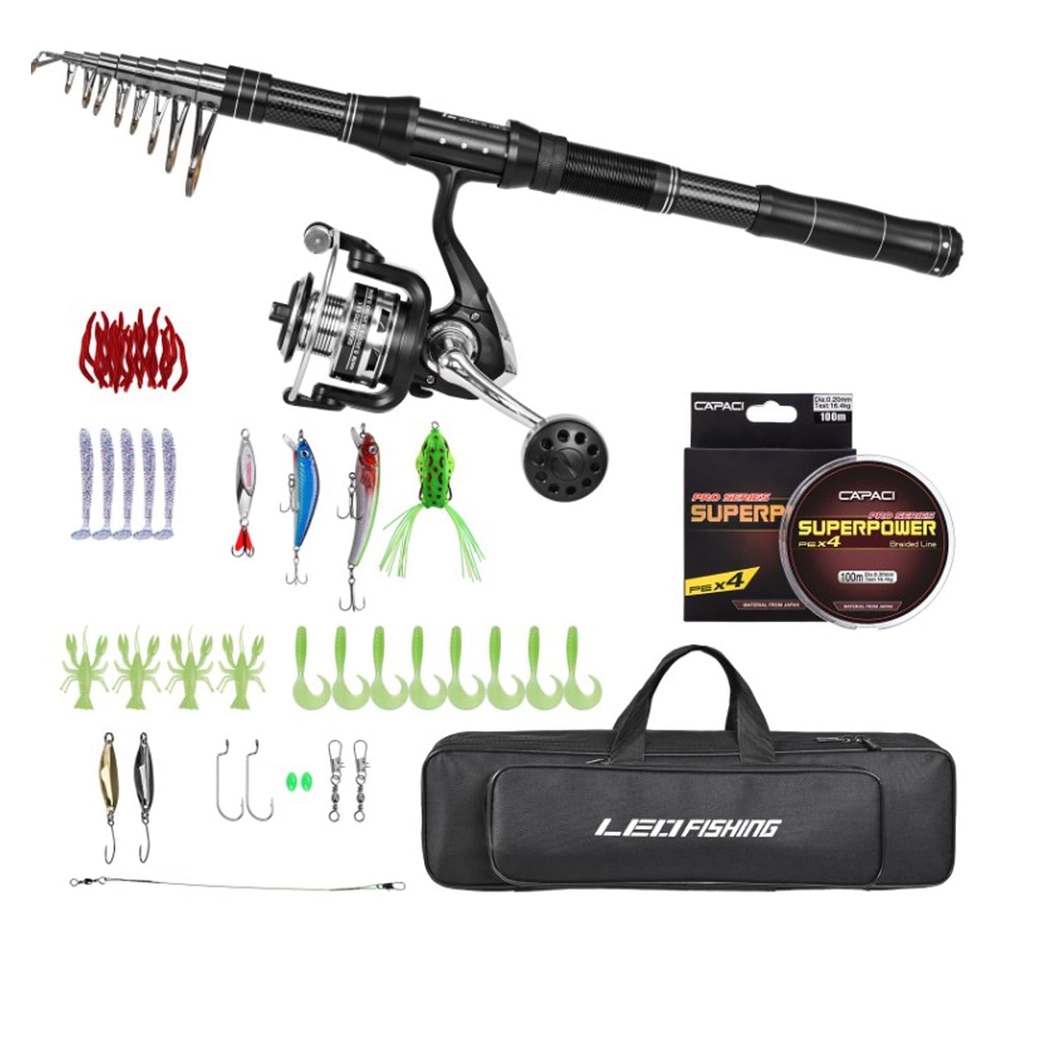 ToppiJoy Telescopic Fishing Rod and Reel Combo, Full Kit with Fishing ...