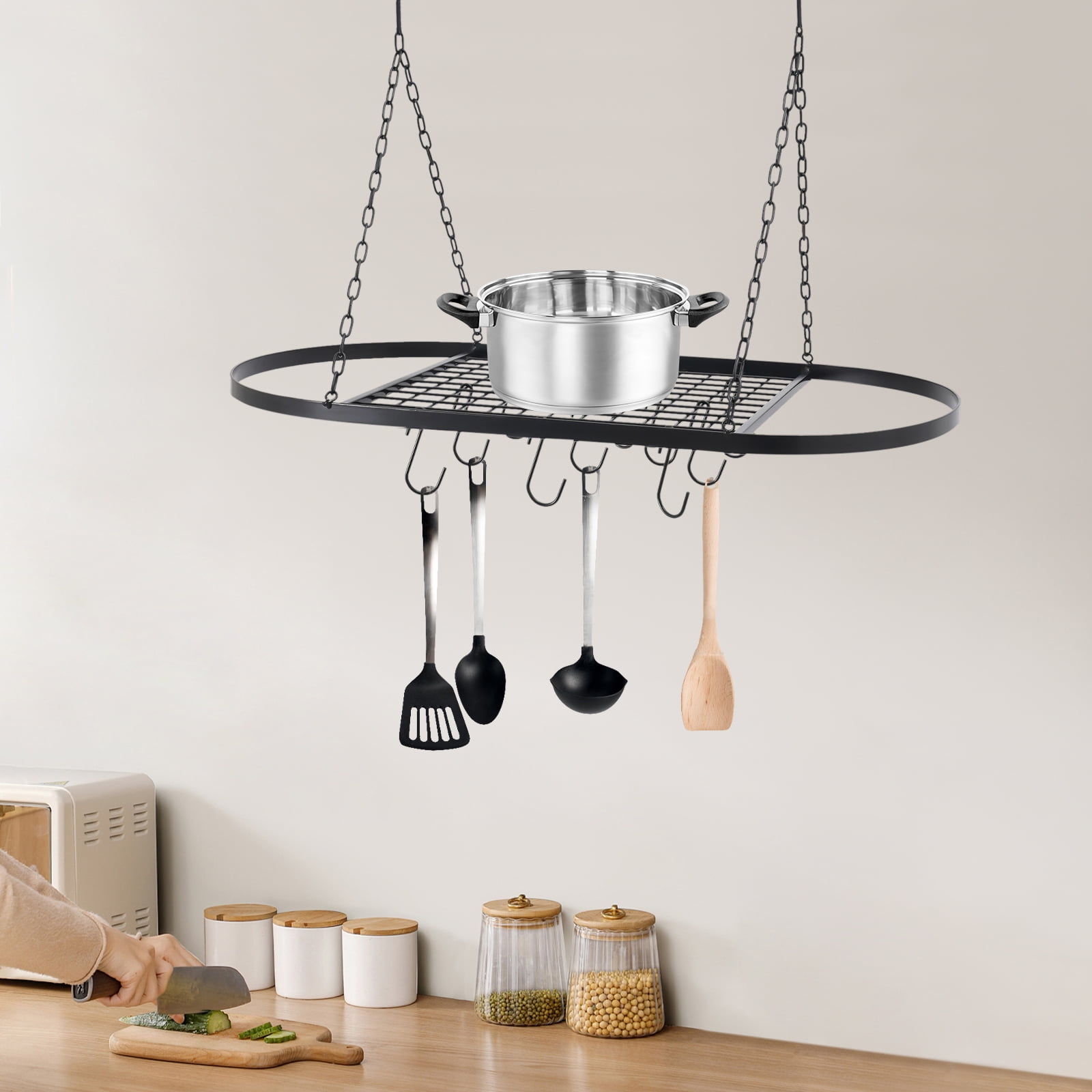 Peakora Hanging Pot and Pan Rack Ceiling Mount Storage Rack W/10hook ...