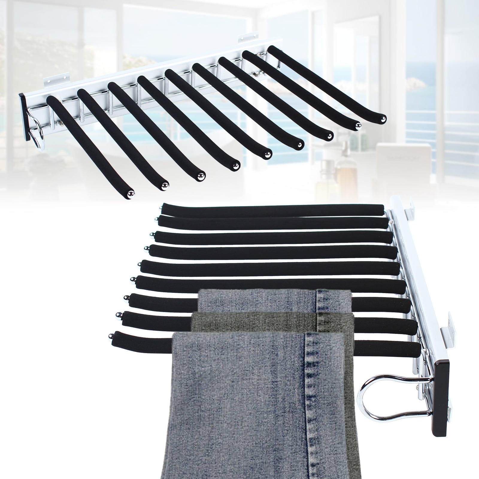Peakora Pants Hangers with Pull-Out Design – 9 Horizontal Rods, Wall ...