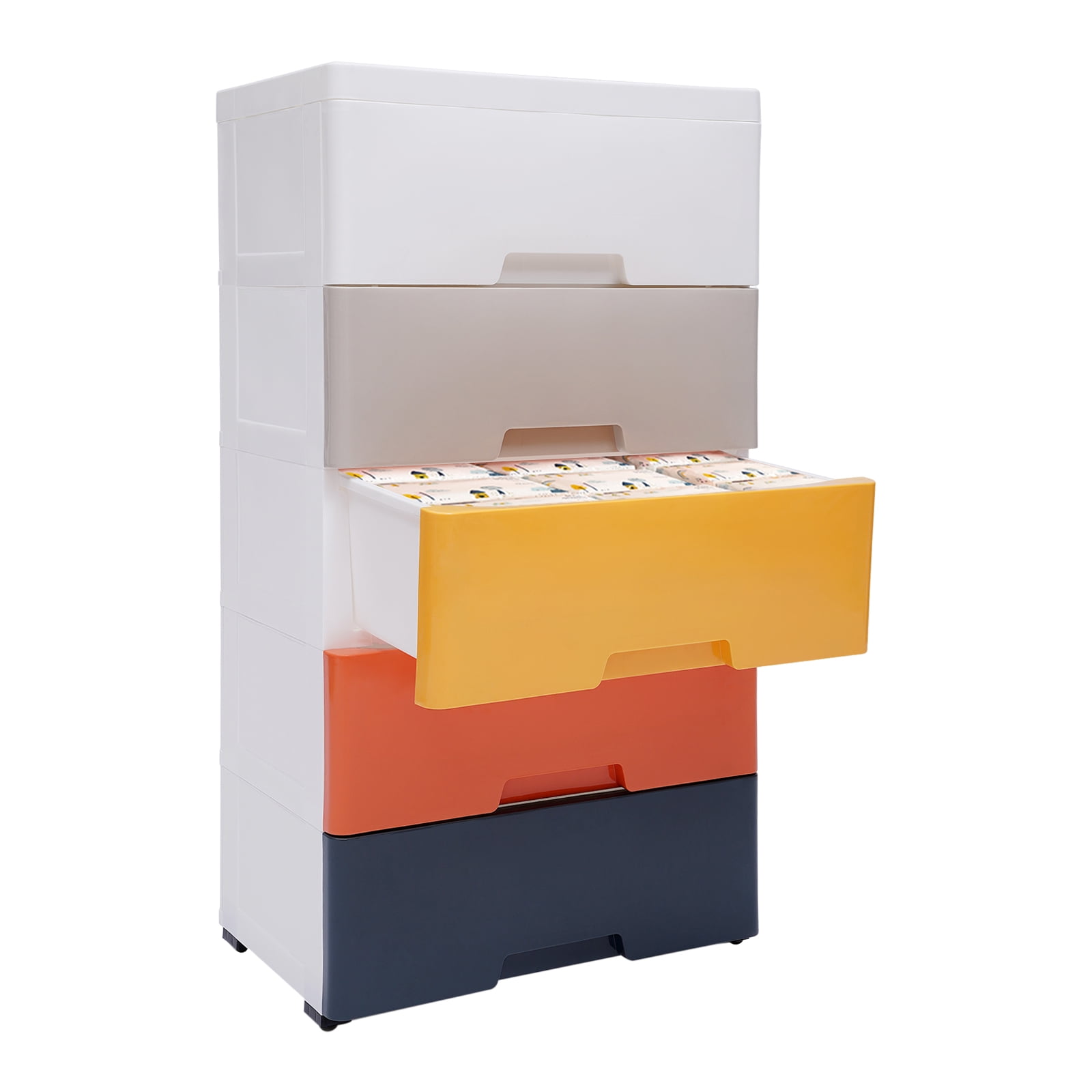 Peakora Plastic drawers dresser with 5 pull-out drawers, large capacity ...