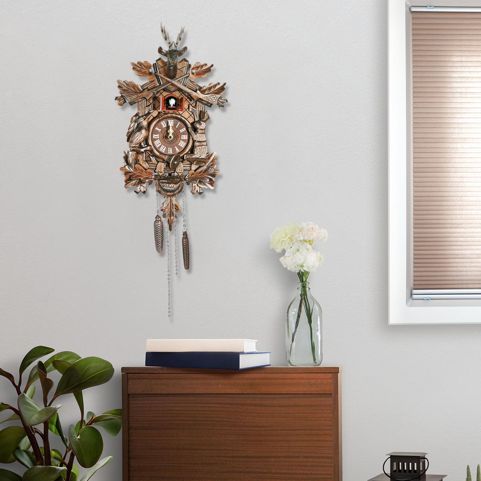 Peakora Retro Cuckoo Wall Clock, Wooden Pendulum Wall Clock, Vintage ...