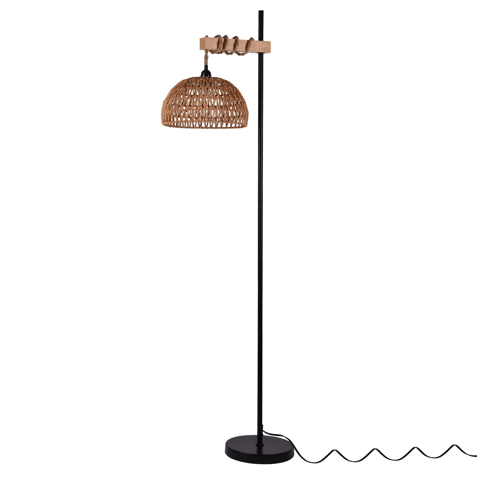 Peakora Rustic Floor Lamps with Rattan Shade, LED Light, Oak Wood Base ...