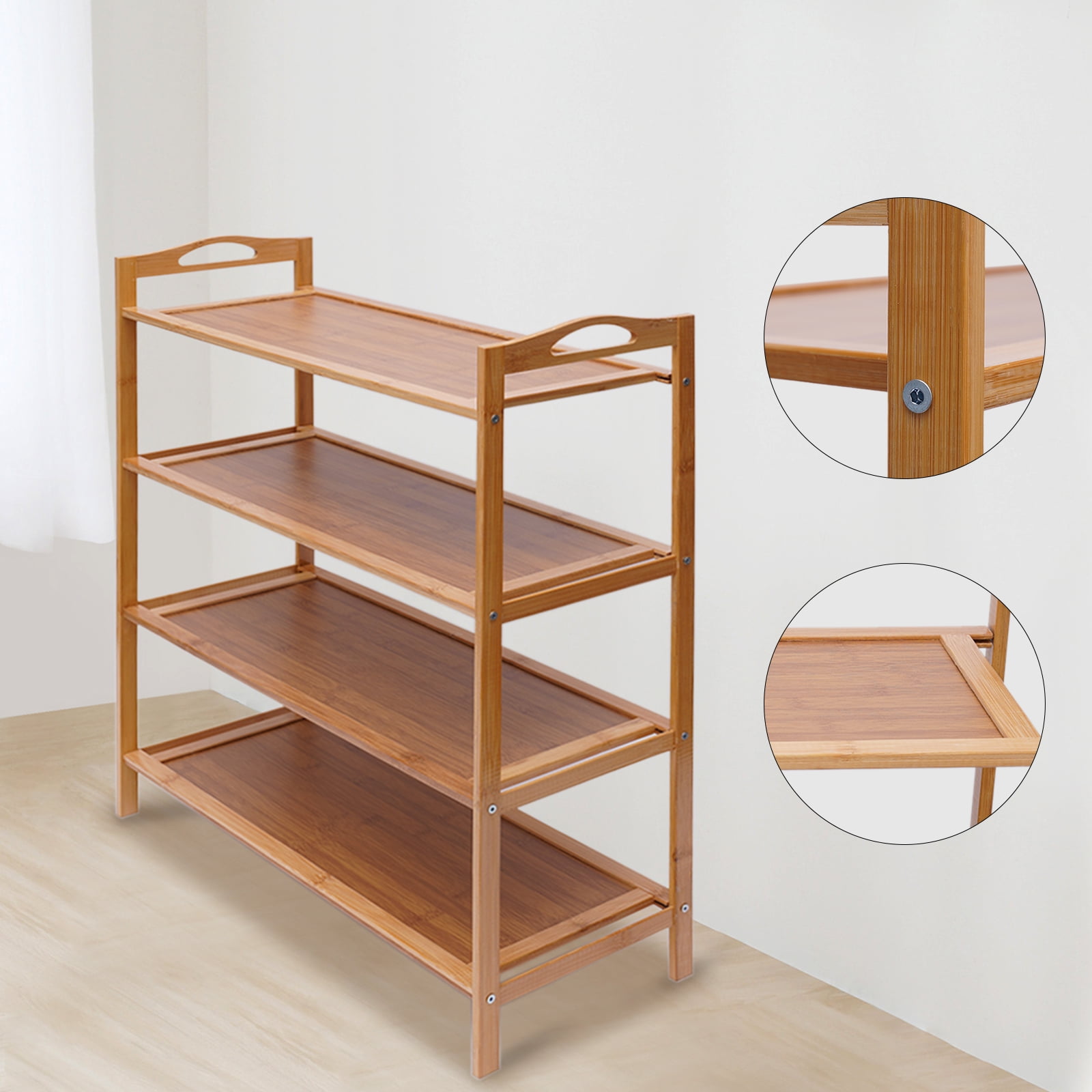 Peakora Shoe Rack with 4-Tiers – Sturdy Bamboo & MDF Shoe Shelf, Open ...