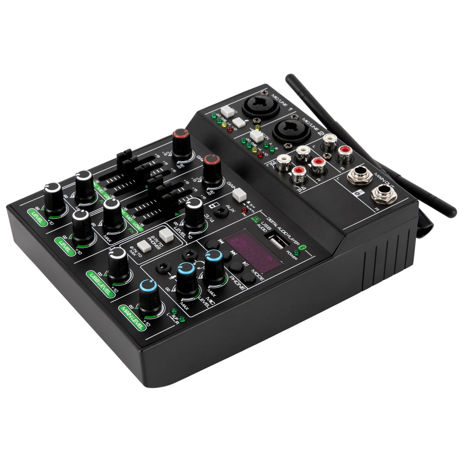 Peakora 4-Channel Audio Mixer with Bluetooth, USB, Wireless Microphones ...