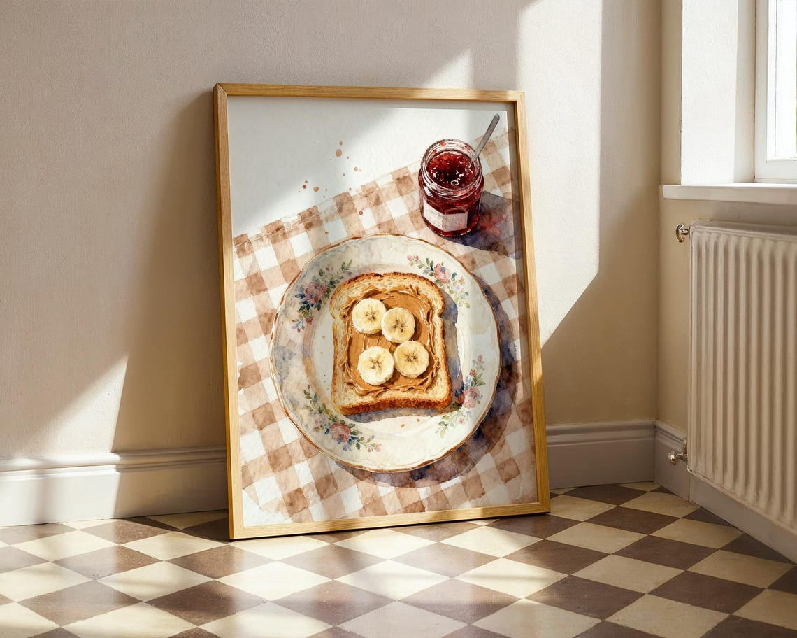 Peanut Butter Banana Toast Breakfast Wall Art Vintage Kitchen Decor ...