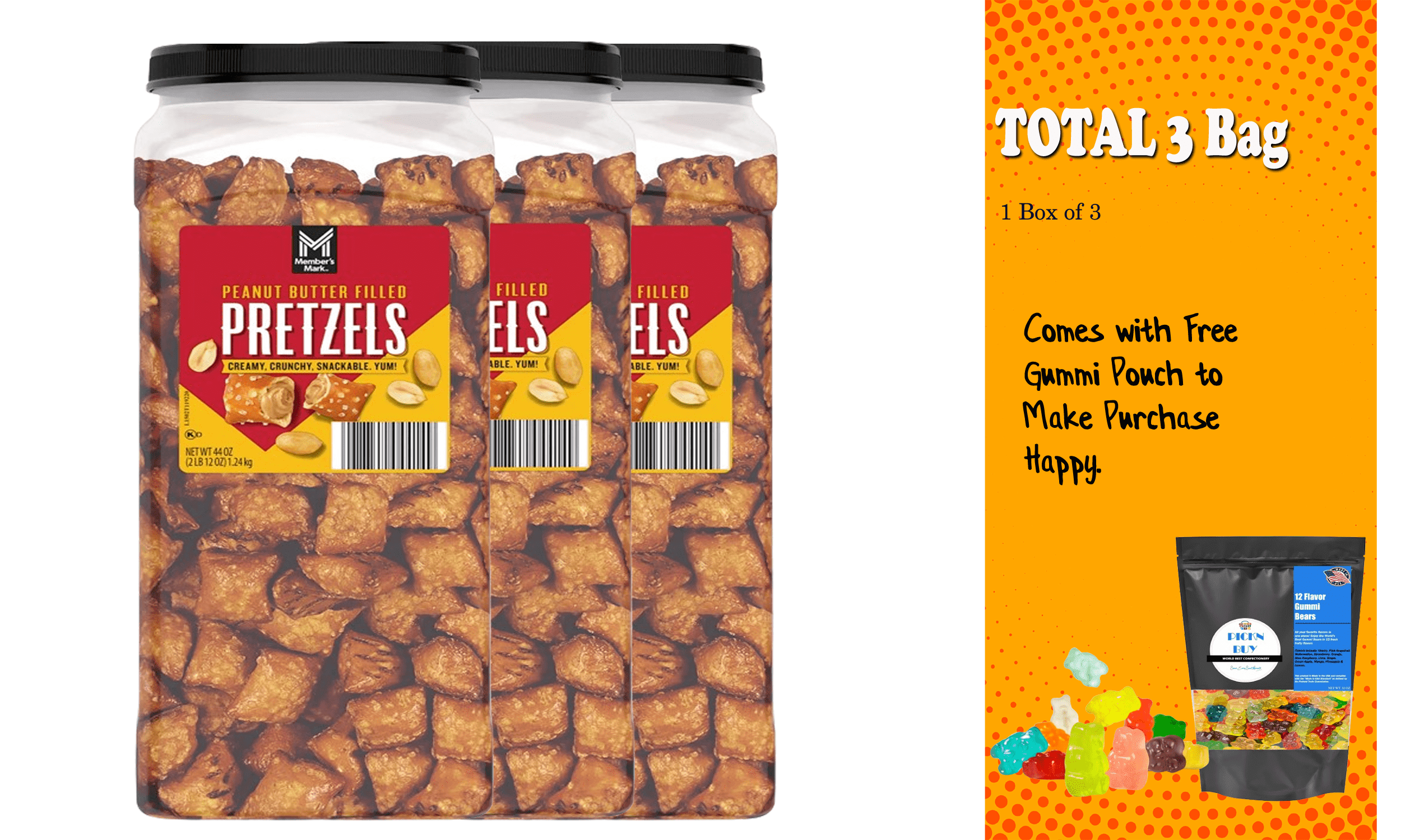 Peanut Butter Filled Pretzels, 44 oz.3pk, Free PICKN BUY Gummies ...
