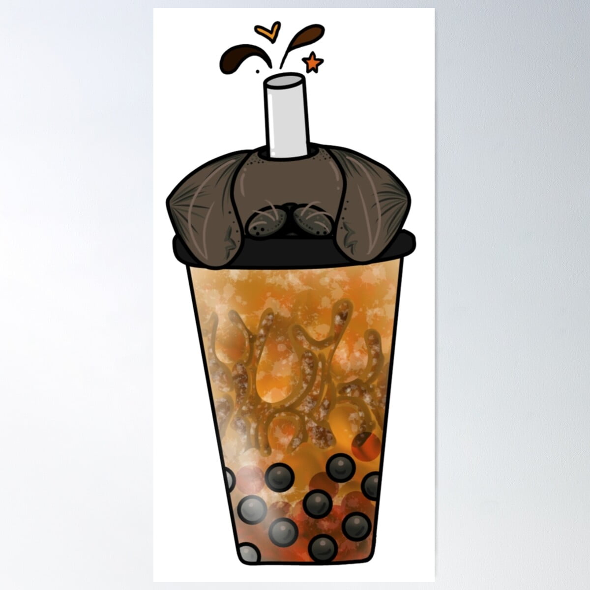 Peanut Butter Pug Boba Drink Poster Wall Art, Modern Wall Decor For ...