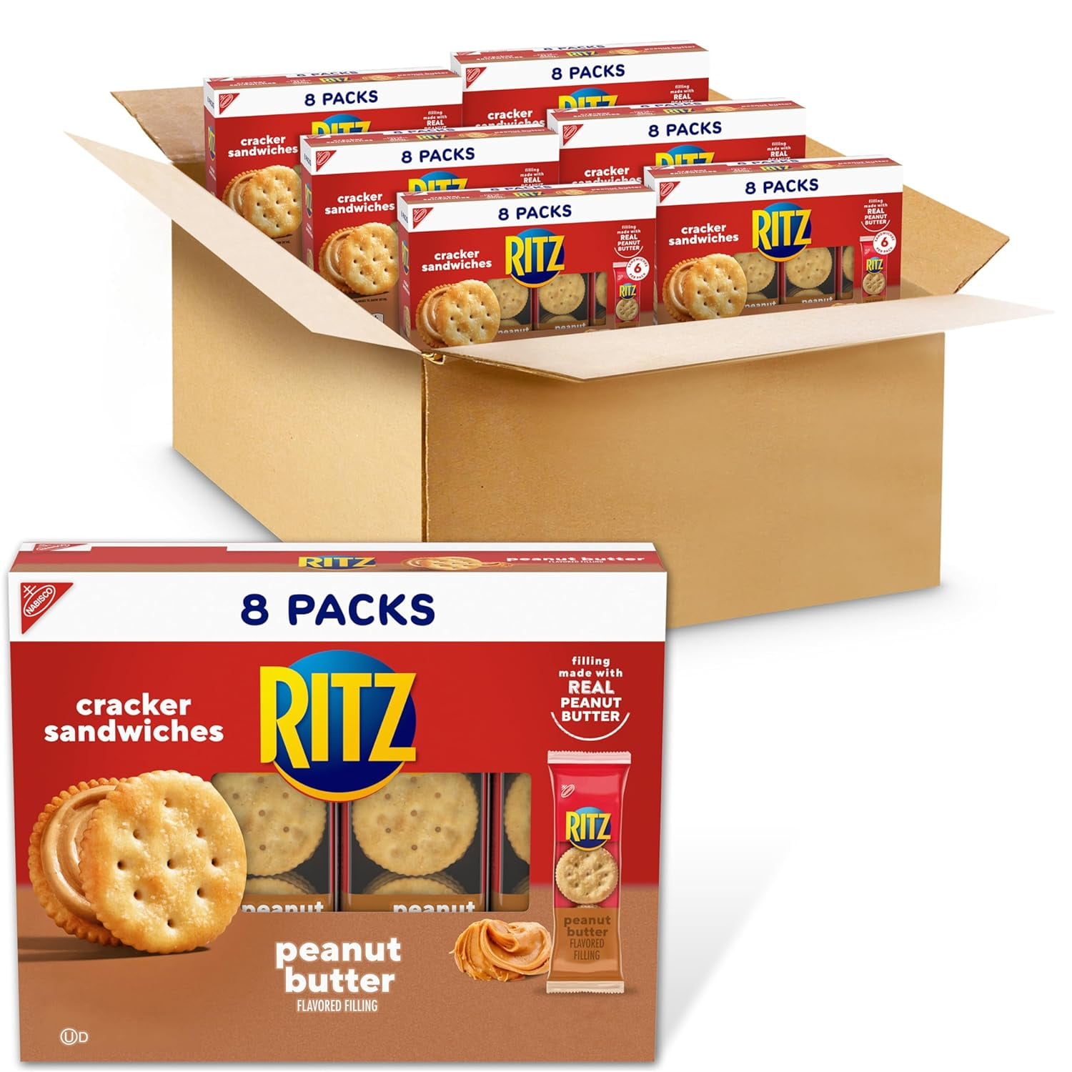 Peanut Butter Sandwich Crackers, 48 Snack Packs (6 Boxes, 8 Crackers ...