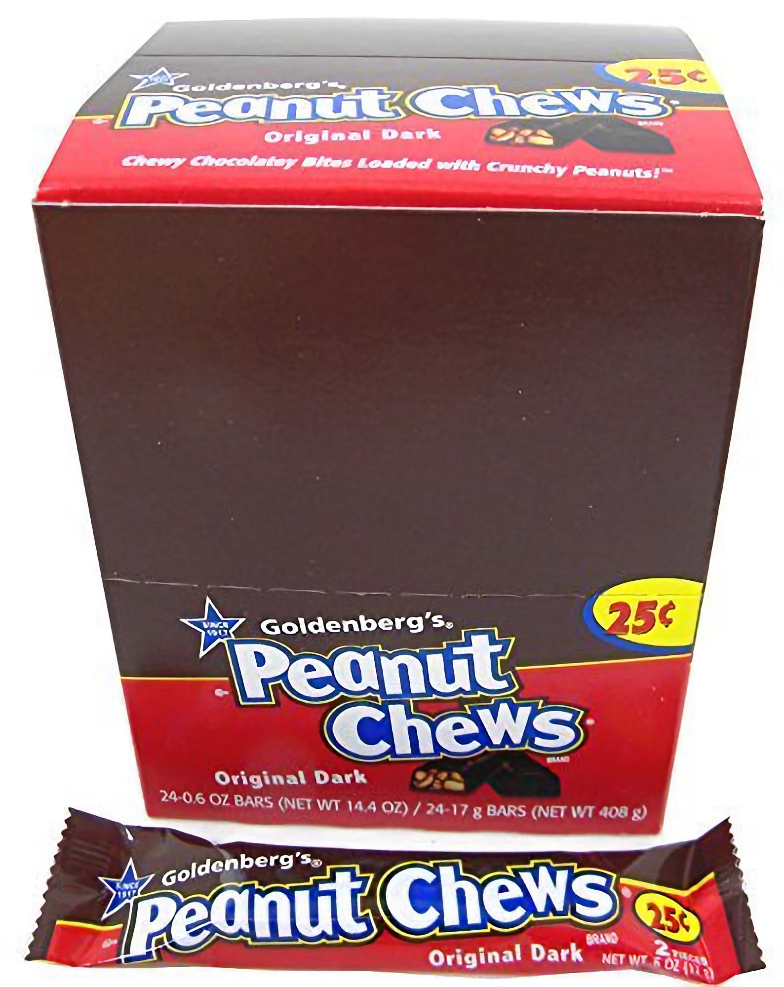 Peanut Chews Original Dark Chocolate Candy Bar, Nut Snack, .6oz (2 Pack ...
