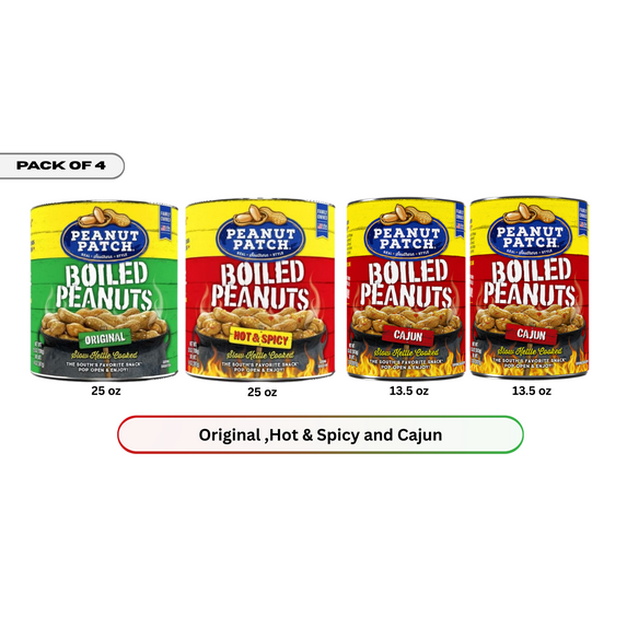 Peanut Patch Boiled Peanuts Variety Pack, Original, Hot & Spicy, Cajun, 4 Cans - Walmart.com