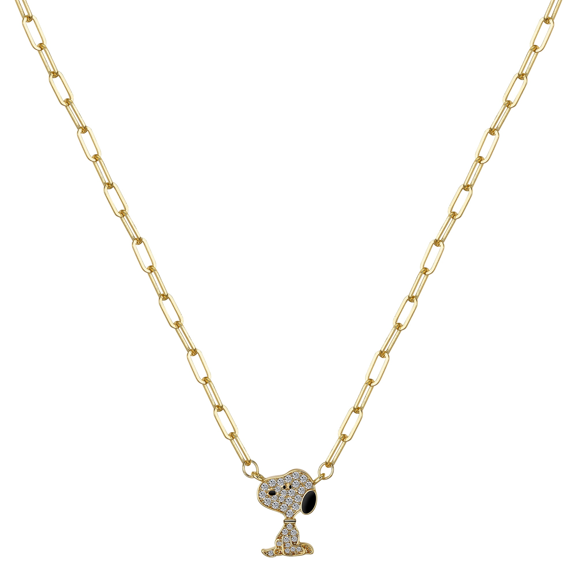 Peanuts 14K Gold Flash Plated Cubic Zirconia Snoopy Paperclip Chain ...