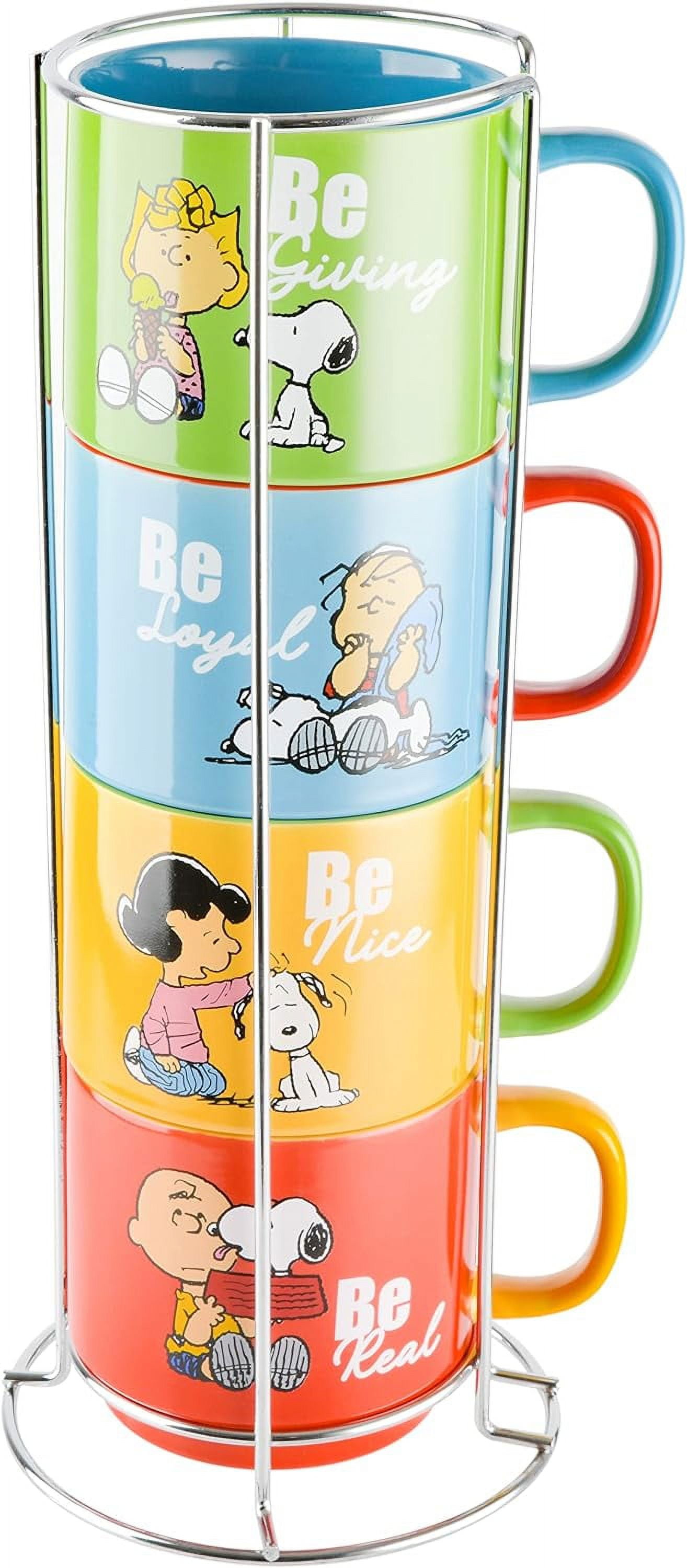 Peanuts 4 Pack 15 OZ Stackable Mugs with a Rack - Walmart.com