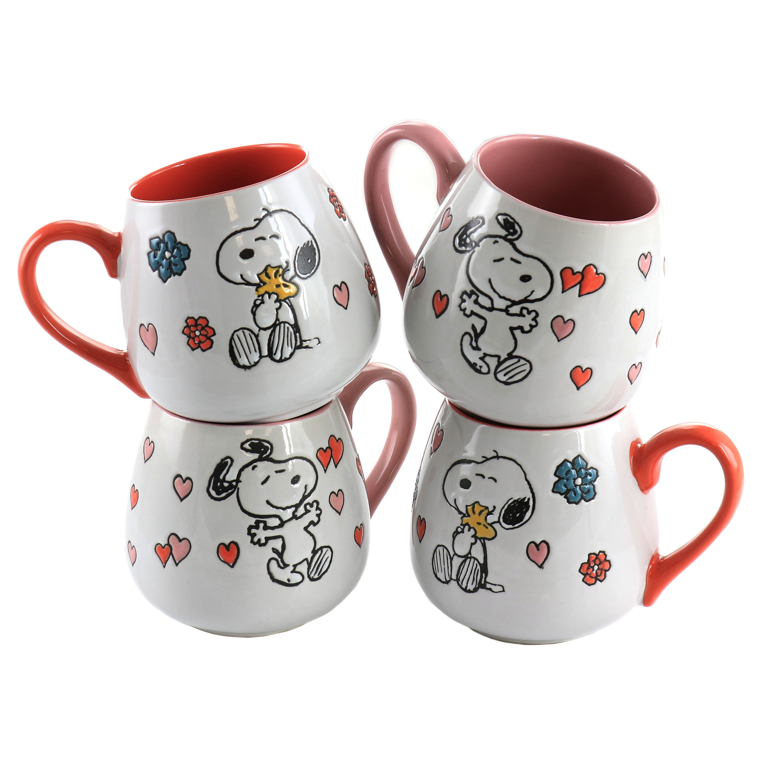 Peanuts 4 Piece 20 Ounce Stoneware Wax Relief Cup in 2 Assorted Designs ...