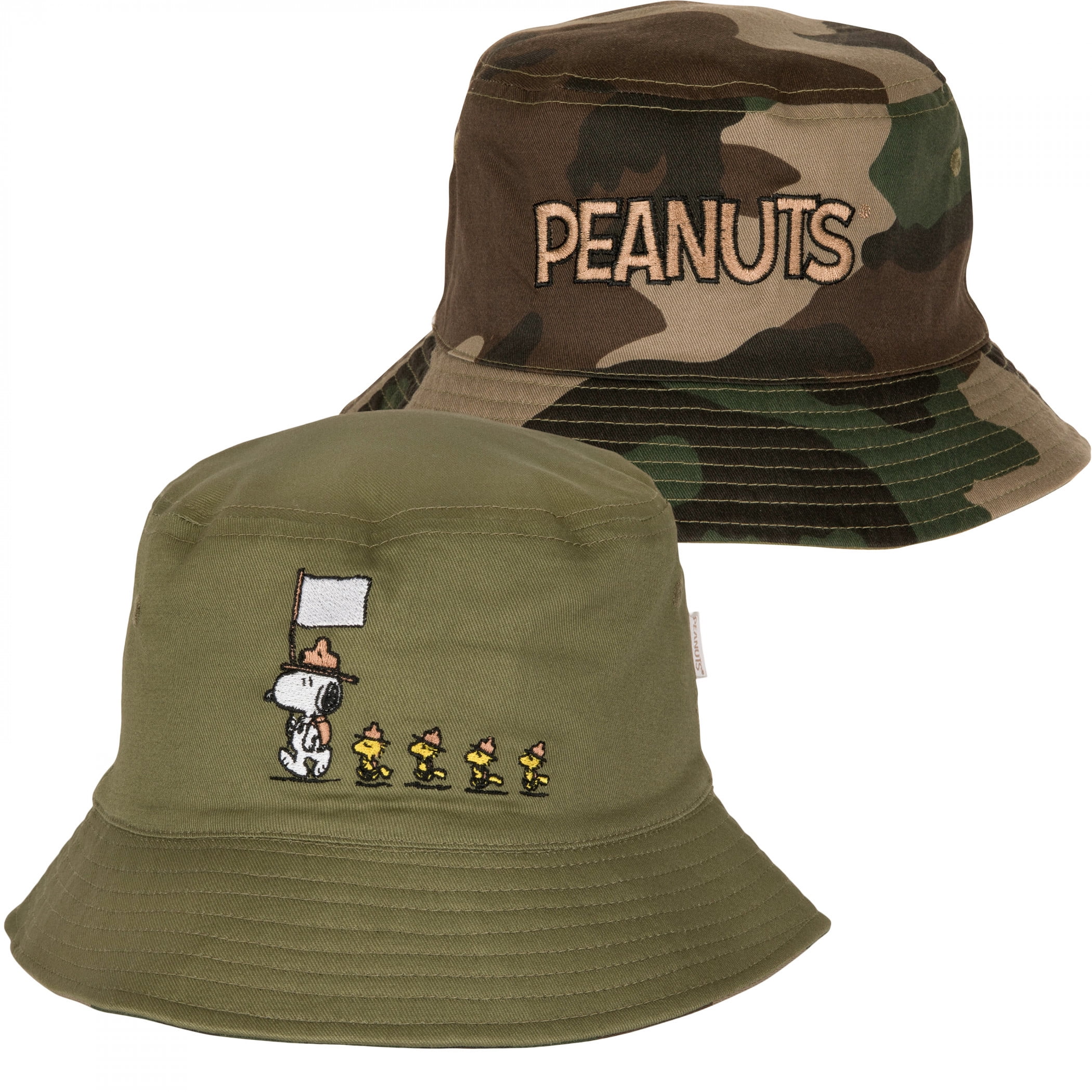 Peanuts Polyester Snoopy Troops Reversible Camo Bucket Hat, Green, 100% ...