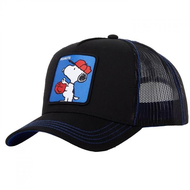Peanuts 874223 Baseball Snoopy Snapback Trucker Hat, Black & Blue ...