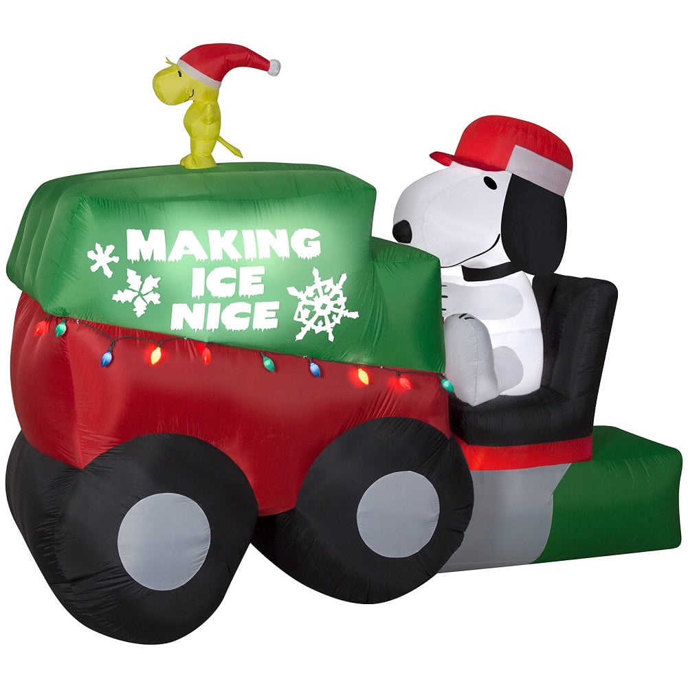 Peanuts 9.5' Wide Animated Airblown Snoopy on Ice Machine Christmas ...