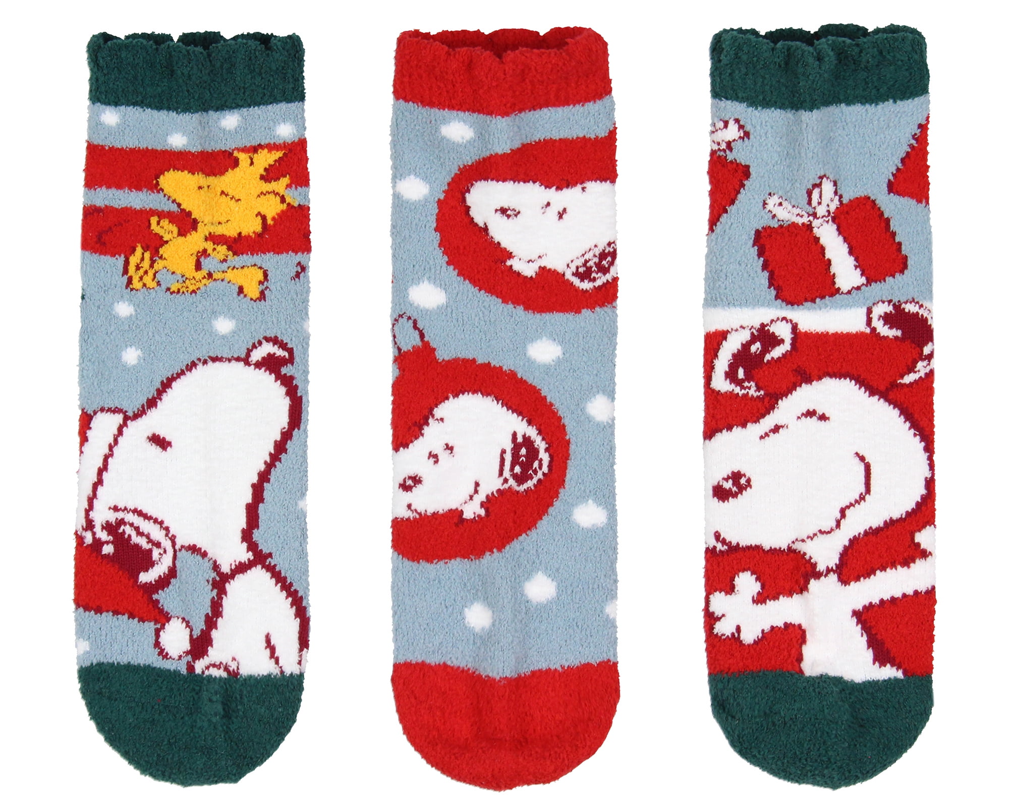 Peanuts Adult Snoopy and Woodstock Holiday 3 Pair Chenille Quarter Crew ...