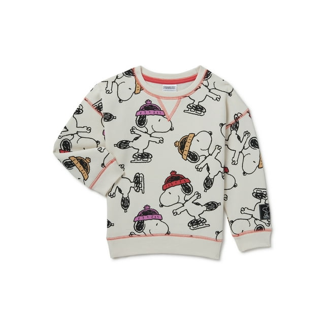 Peanuts Baby and Toddler Girl Snoopy Crewneck Sweatshirt, Sizes 12 ...