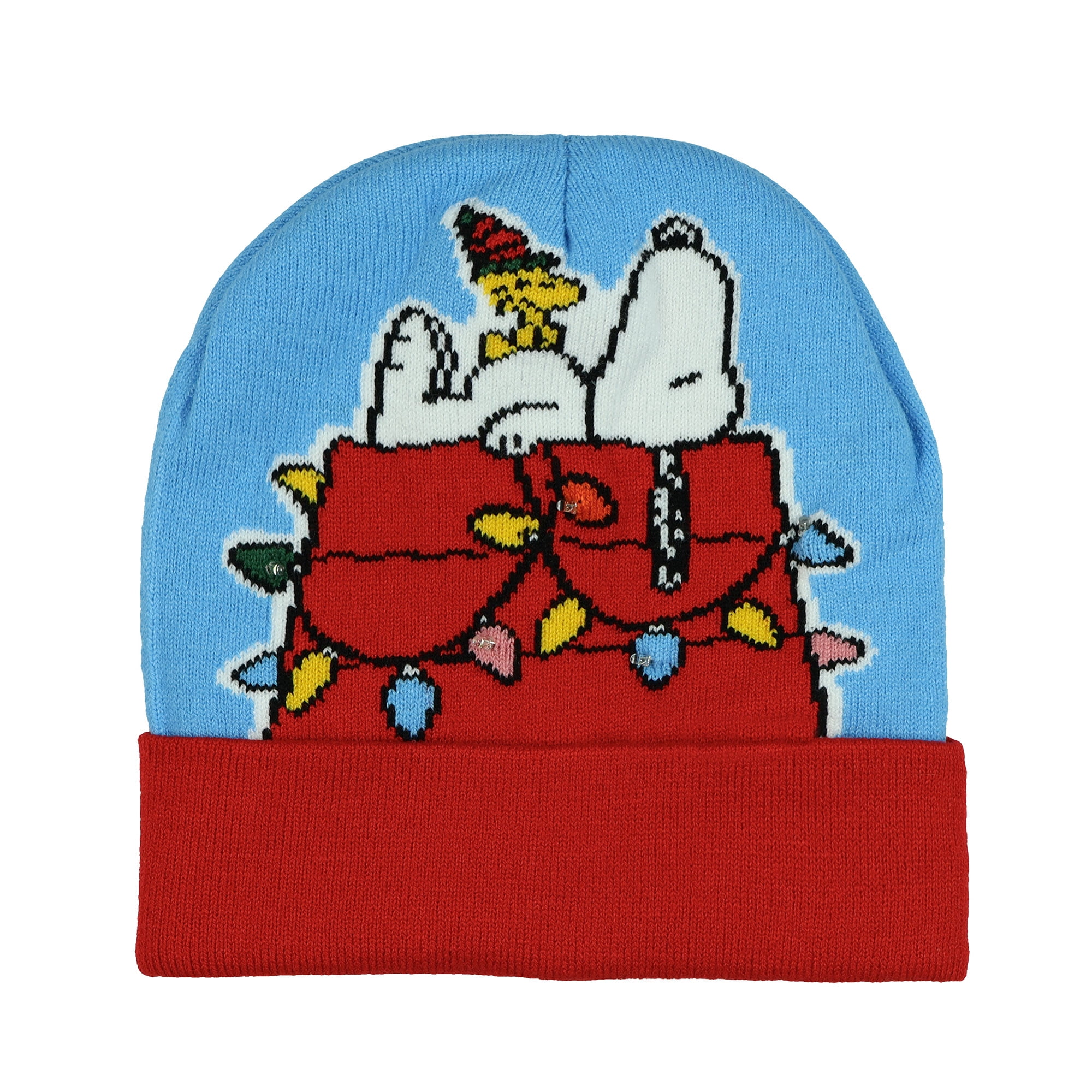 Peanuts Beanie Adult Snoopy and Woodstock Christmas Cuff Knit Light Up ...