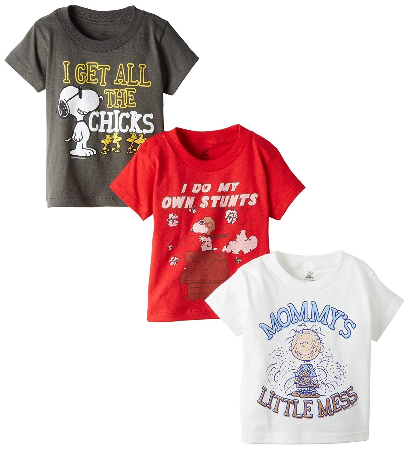 Peanuts Boys' Short Sleeve Crew Neck Cartoon Graphic T-Shirts, 3 Counts ...