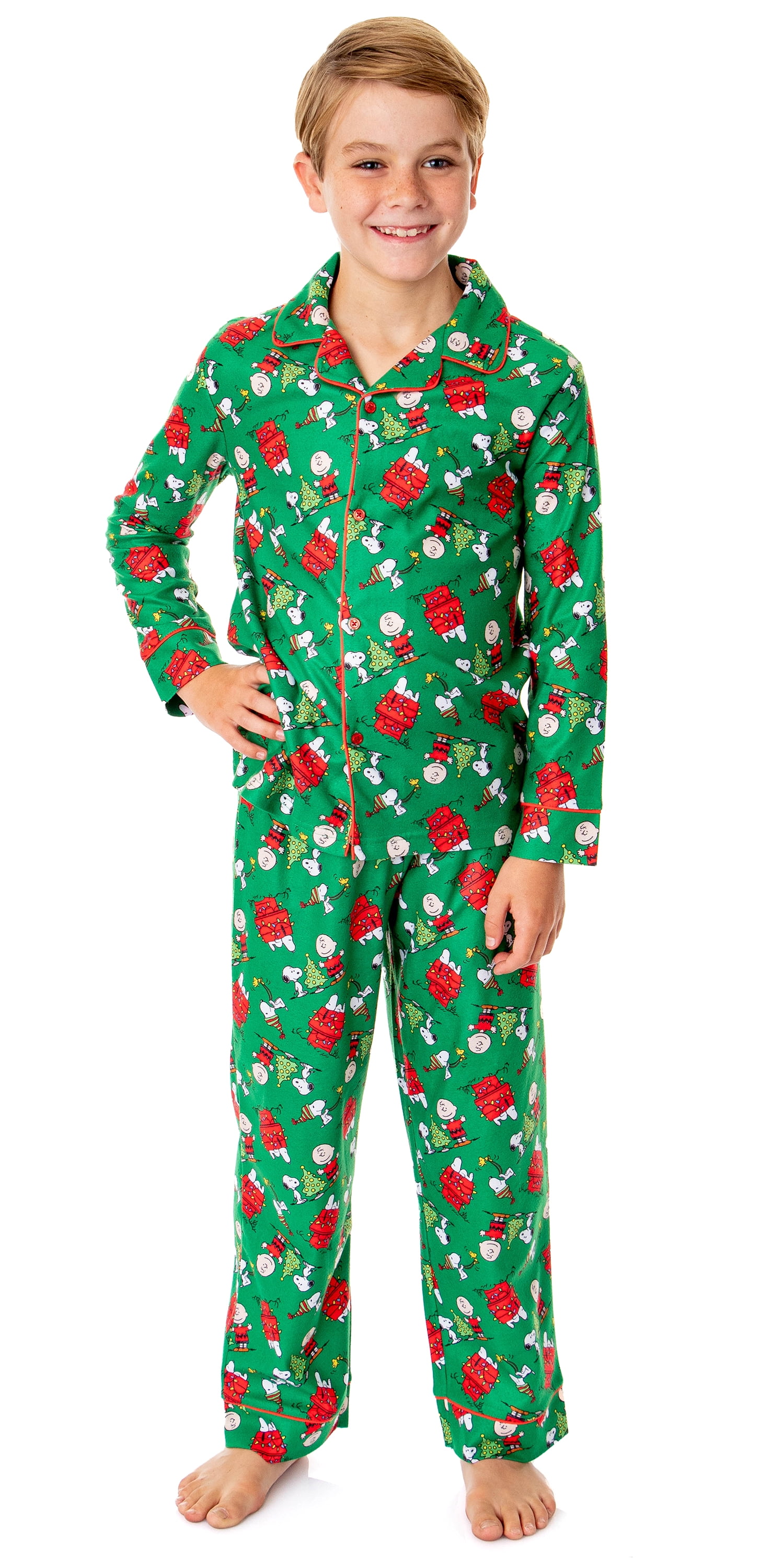 Peanuts Boys' Christmas Snoopy Charlie Brown Button Down Sleep Pajama Set - Walmart.com