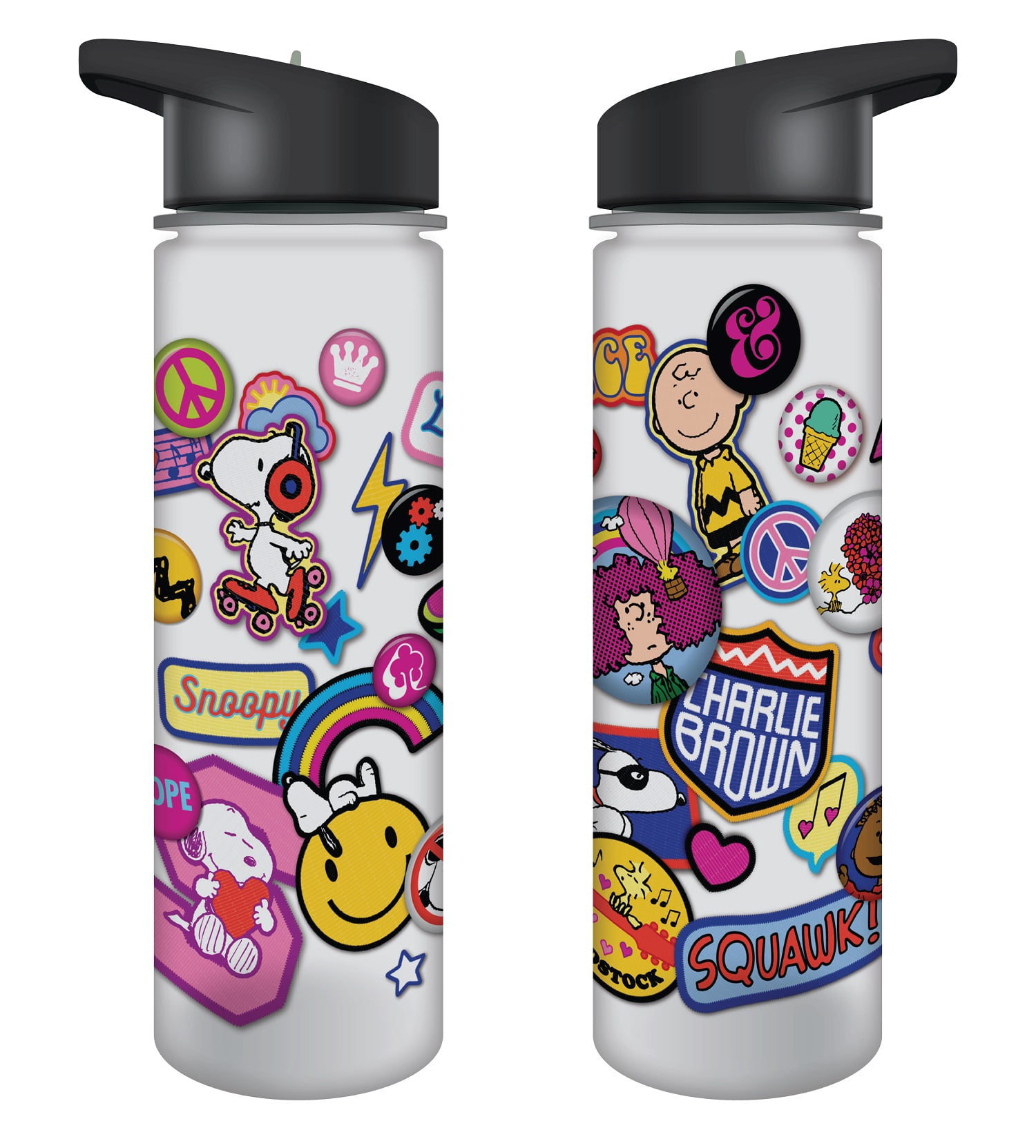 Peanuts Cartoon All Over Print Stickers Design 24 oz. Plastic Water ...