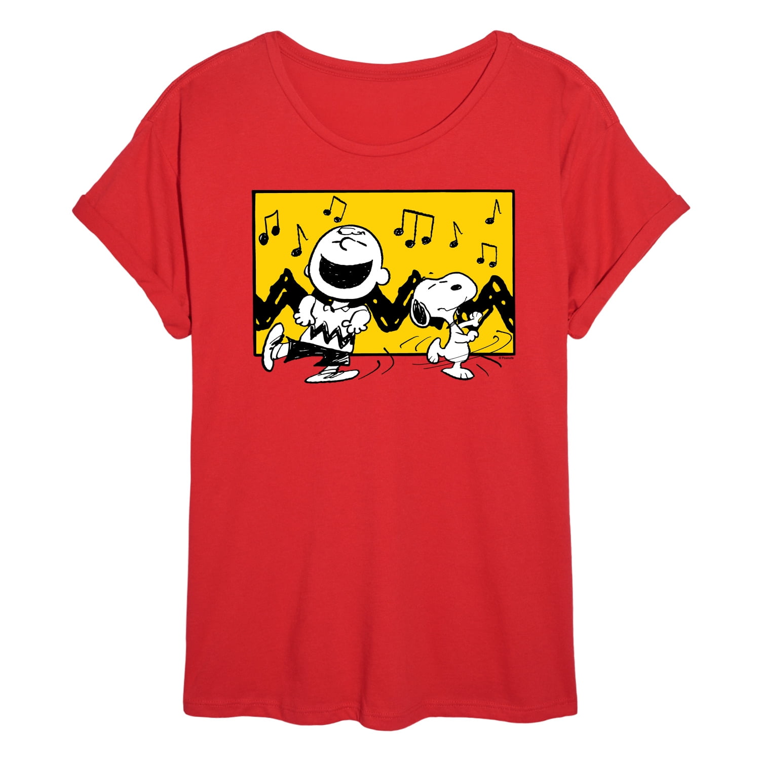 Peanuts - Charlie And Snoopy Dance Time - Juniors Ideal Flowy Muscle T ...