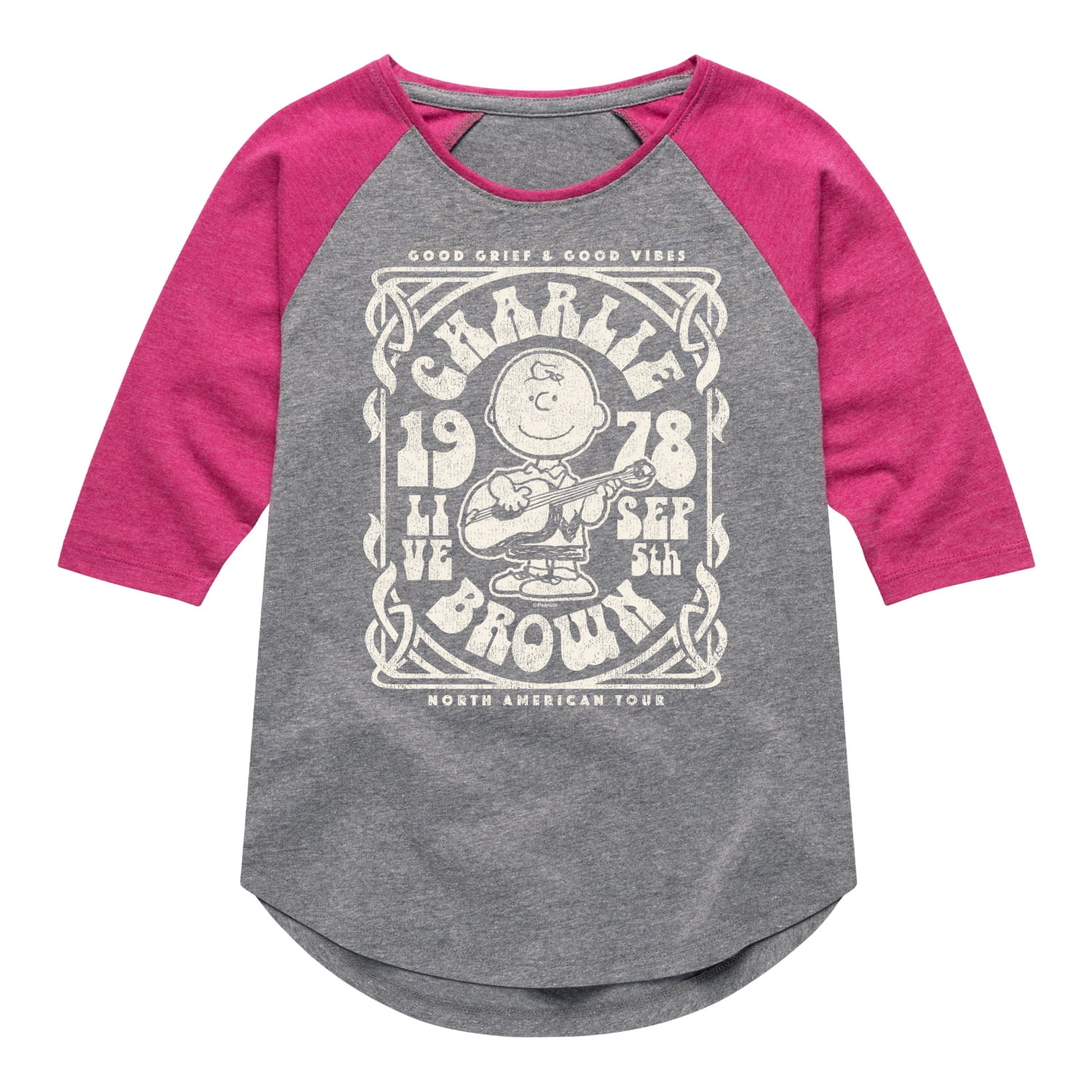 Peanuts - Charlie Brown Tour - Toddler & Youth Girls Raglan Graphic T ...