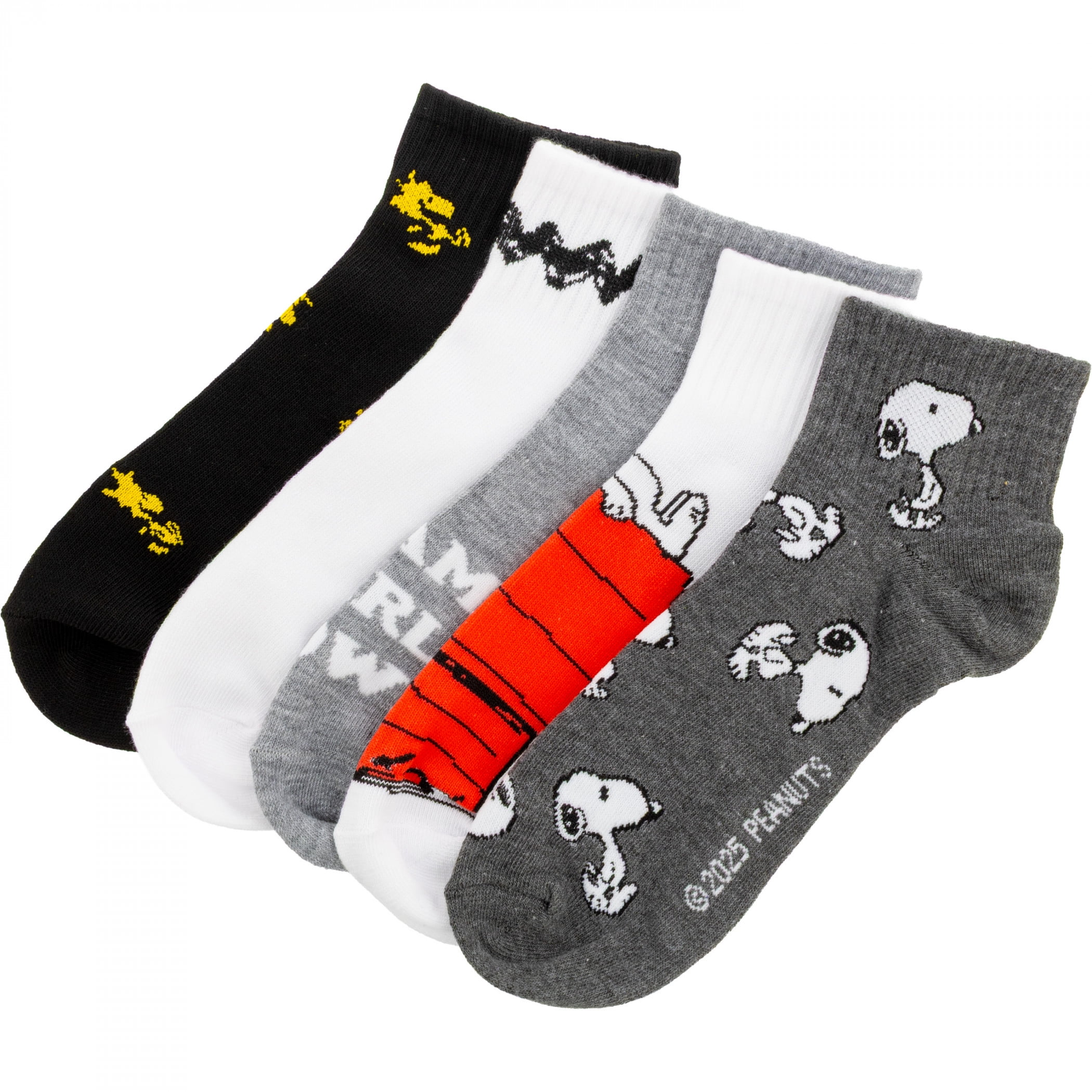 Peanuts Charlie Brown and Snoopy 5-Pair Pack of Quarter Socks - Walmart.com