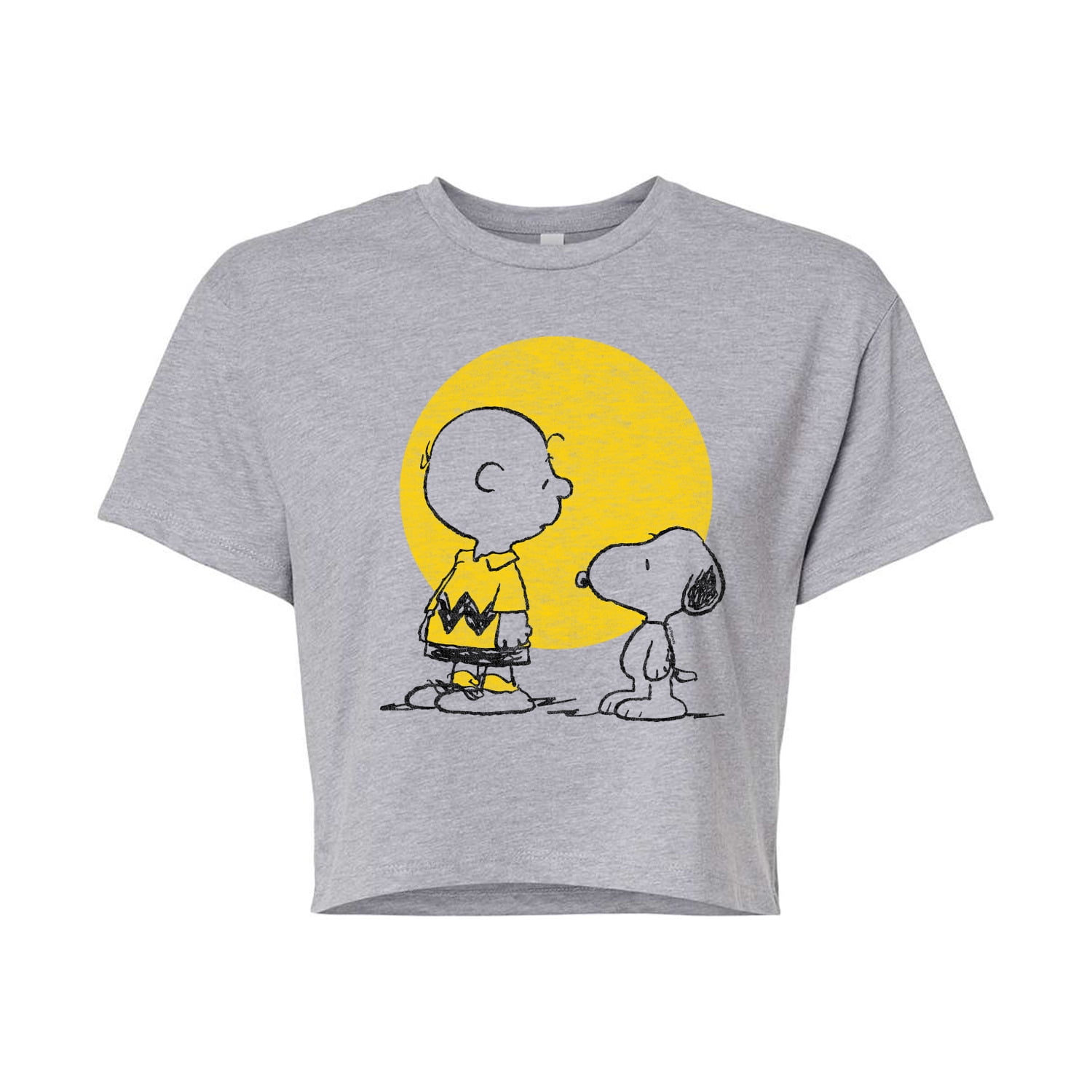 Peanuts - Charlie Snoopy Hearts - Juniors Cropped Cotton Blend T-Shirt ...