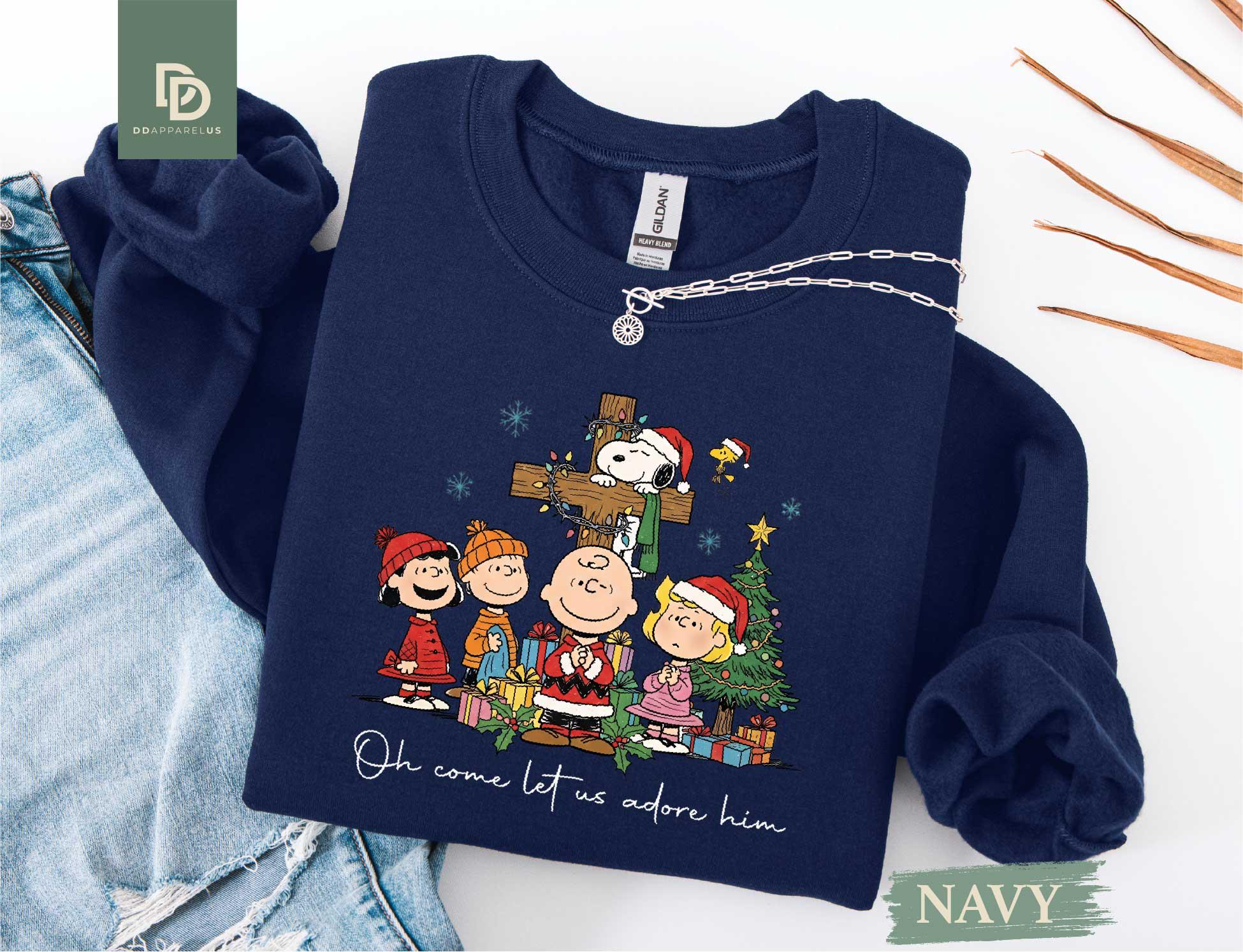 Peanuts Christmas Christian Sweatshirt, Oh Come Let Us Adore Him Shirt ...