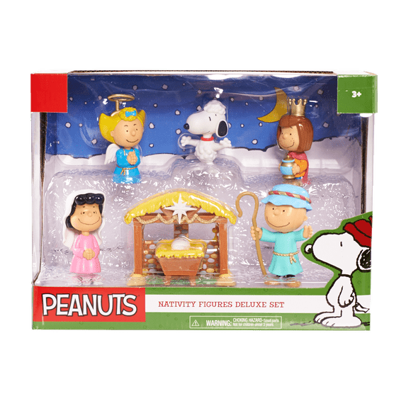 Peanuts Christmas Nativity Figure Set with Snoopy, Manger Scene ...