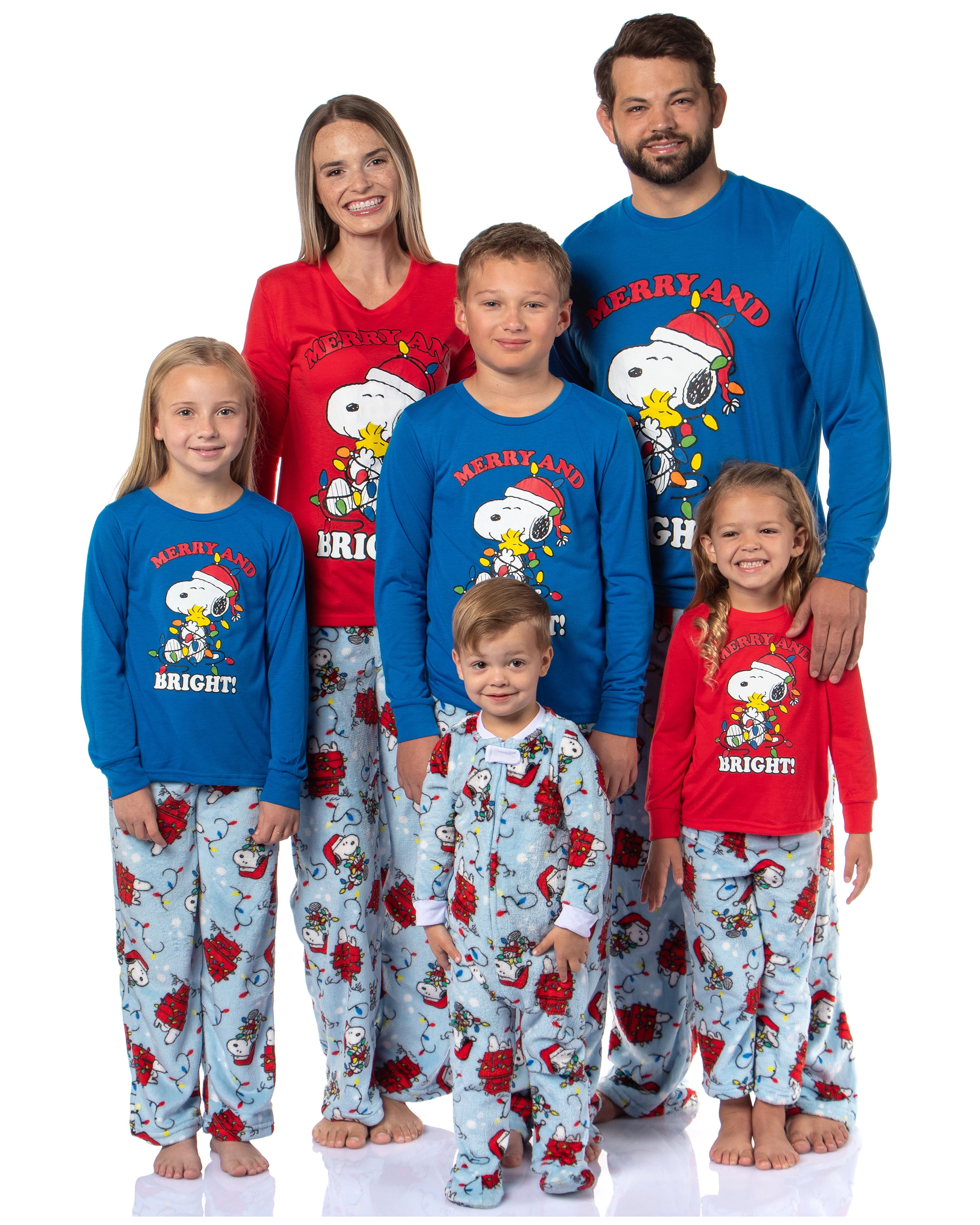 Peanuts Christmas Pajamas Boy's Snoopy Woodstock Merry & Bright Holiday AOP Kids Fleece Pajama ...
