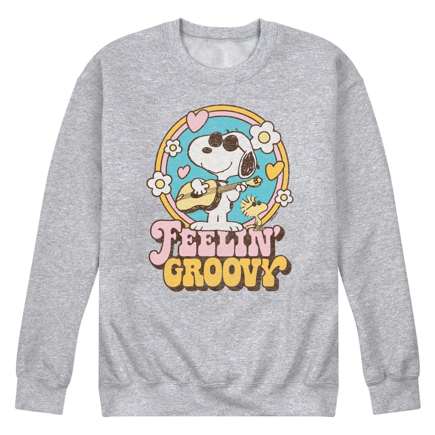 Peanuts - Feelin Groovy Snoopy And Woodstock Lights Only - Men's Crew Neck Fleece Pullover ...