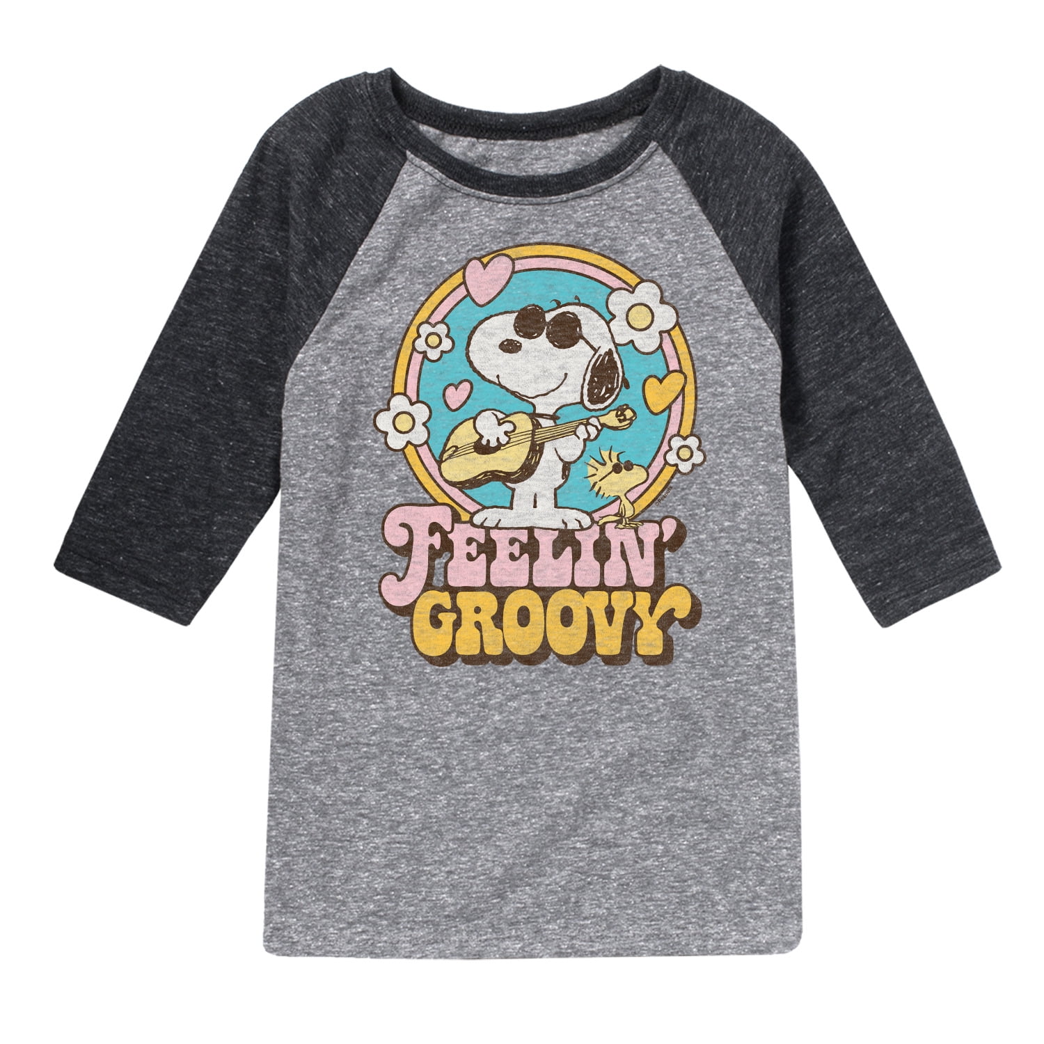 Peanuts - Feelin Groovy Snoopy And Woodstock - Toddler And Youth Raglan Graphic T-Shirt ...