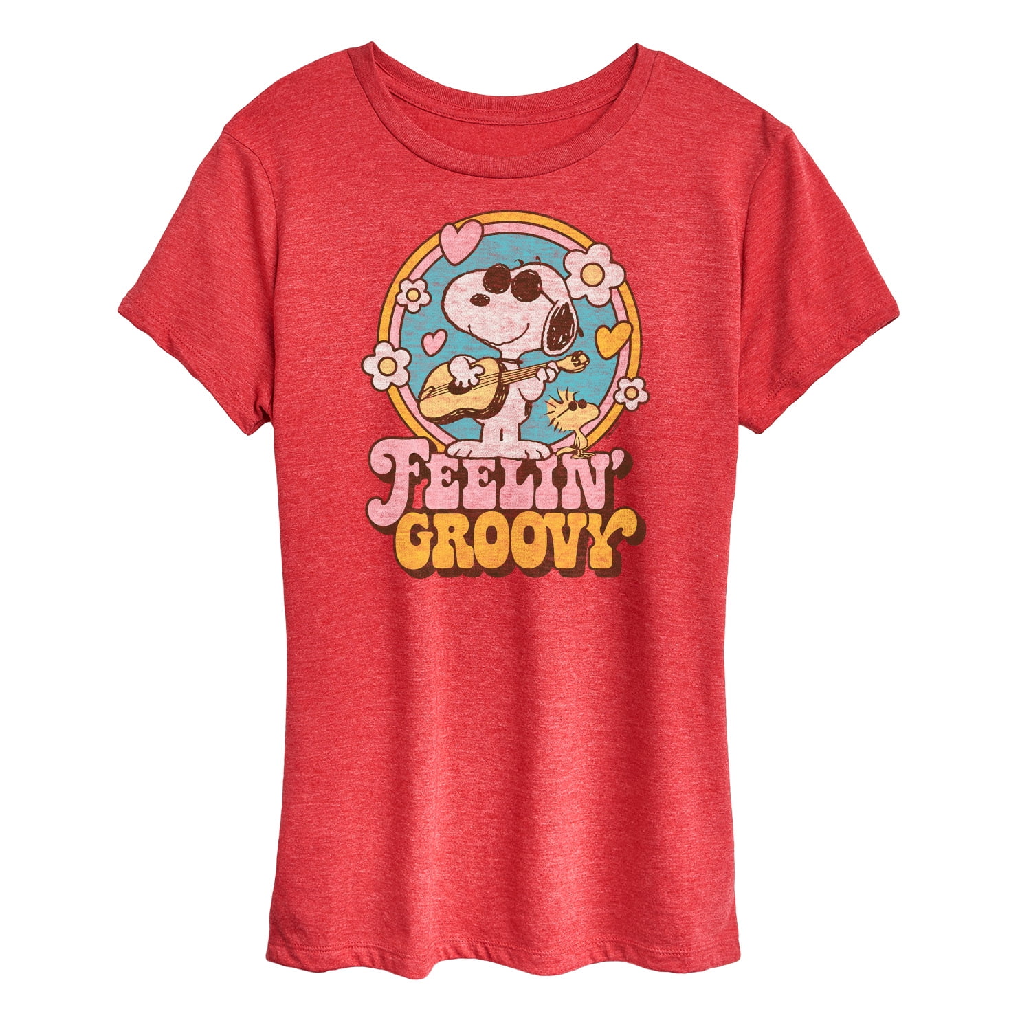 Peanuts - Feelin Groovy Snoopy And Woodstock - Women's Short Sleeve Graphic T-Shirt - Walmart.com