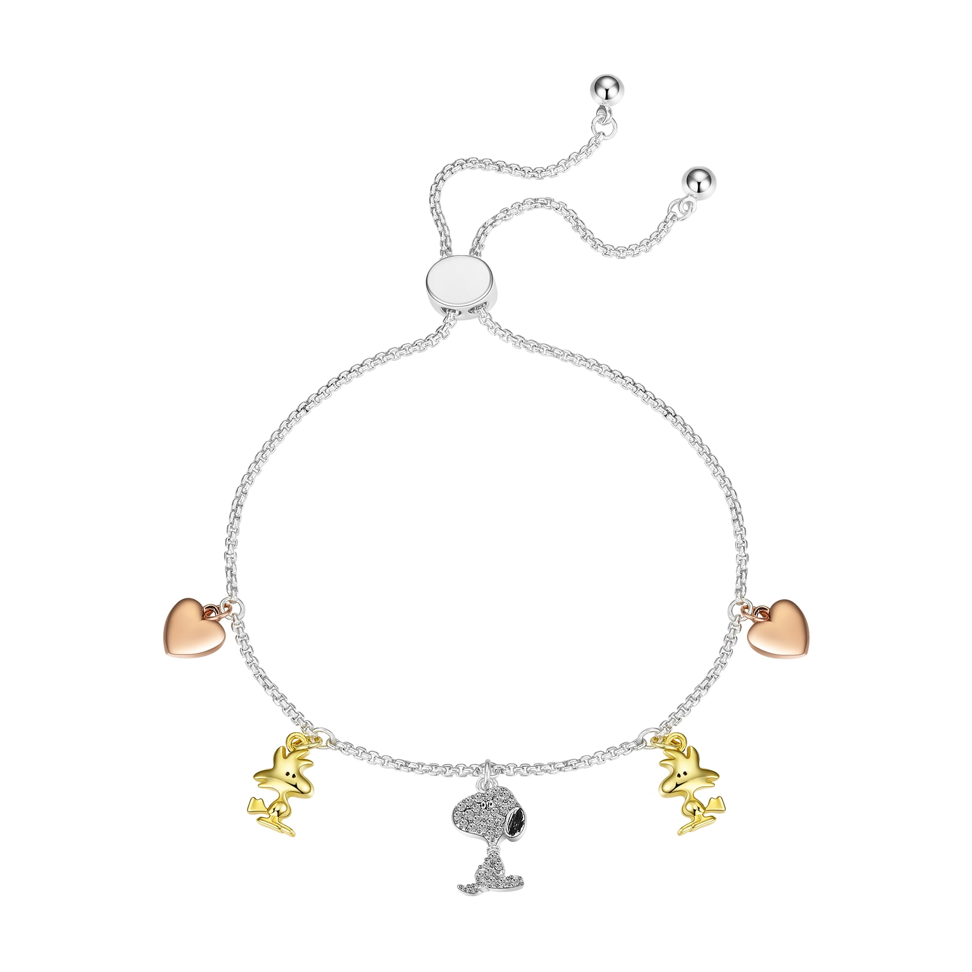Peanuts Fine Silver Plated Crystal Snoopy Woodstock Heart Charm Bolo ...