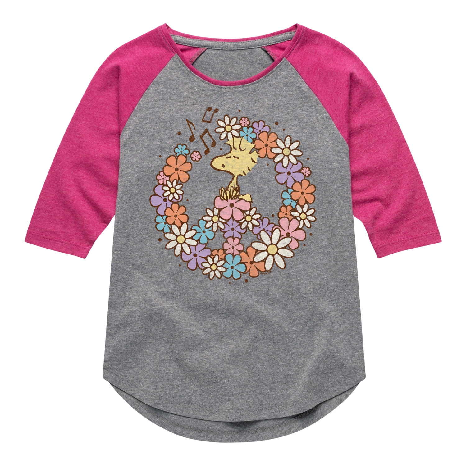 Peanuts - Floral Peace Sign - Woodstock - Toddler & Youth Girls Raglan ...