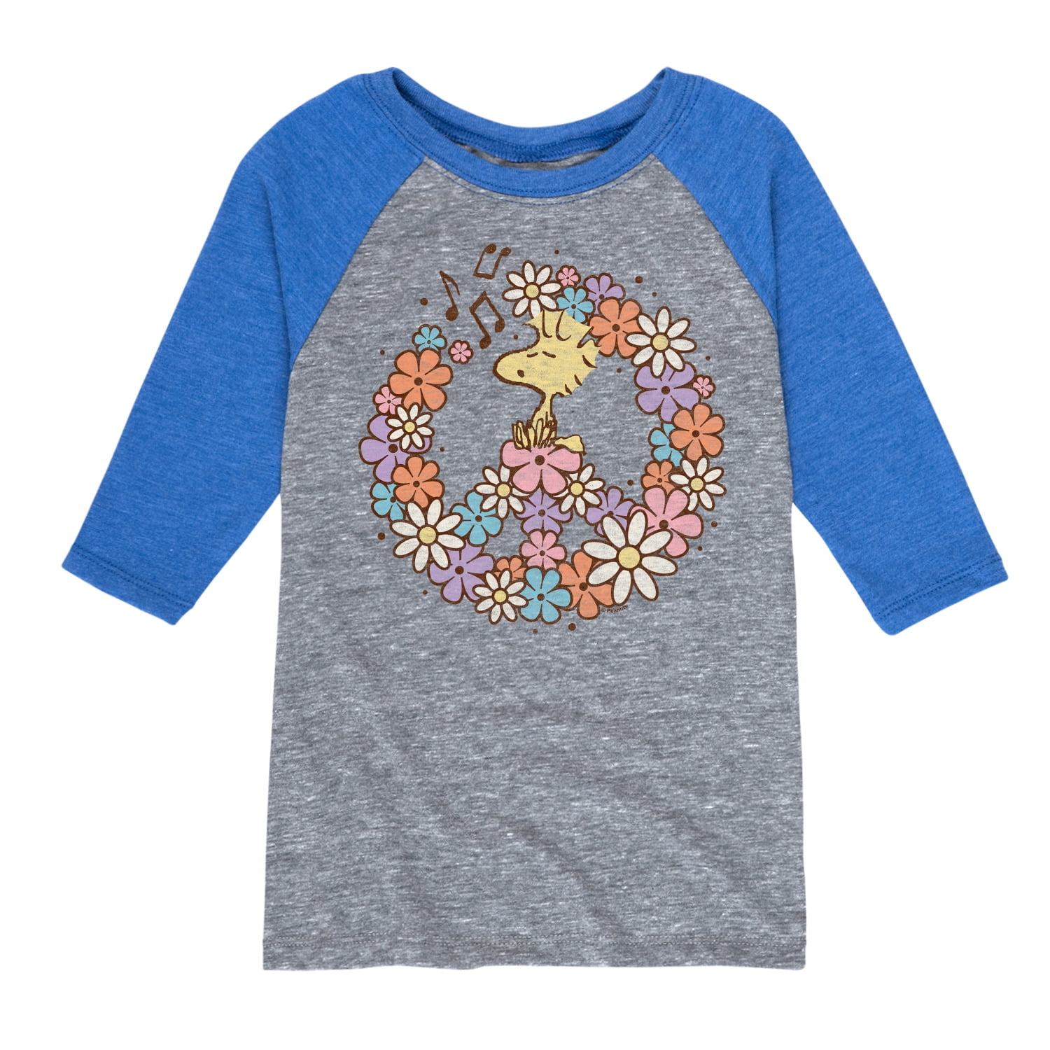 Peanuts - Floral Peace Sign - Woodstock - Toddler & Youth Raglan ...