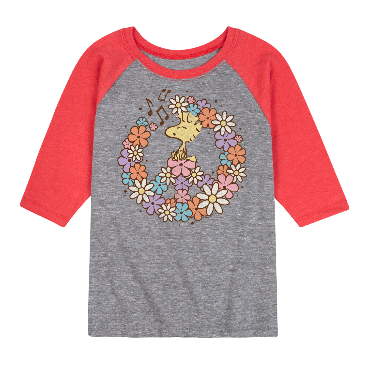 Peanuts - Floral Peace Sign - Woodstock - Toddler & Youth Raglan ...