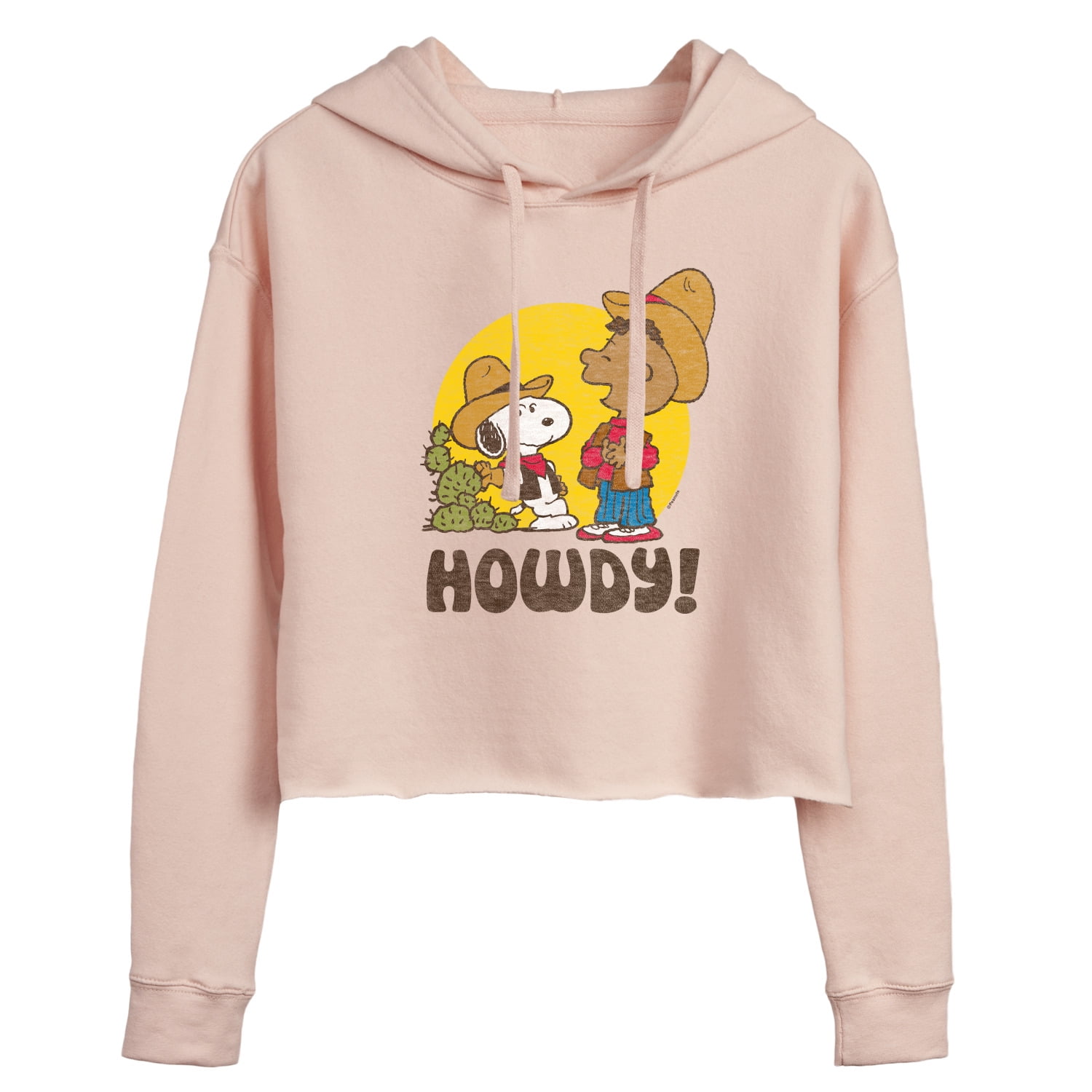 Peanuts - Franklin And Snoopy Howdy - Juniors Cropped Pullover Hoodie ...