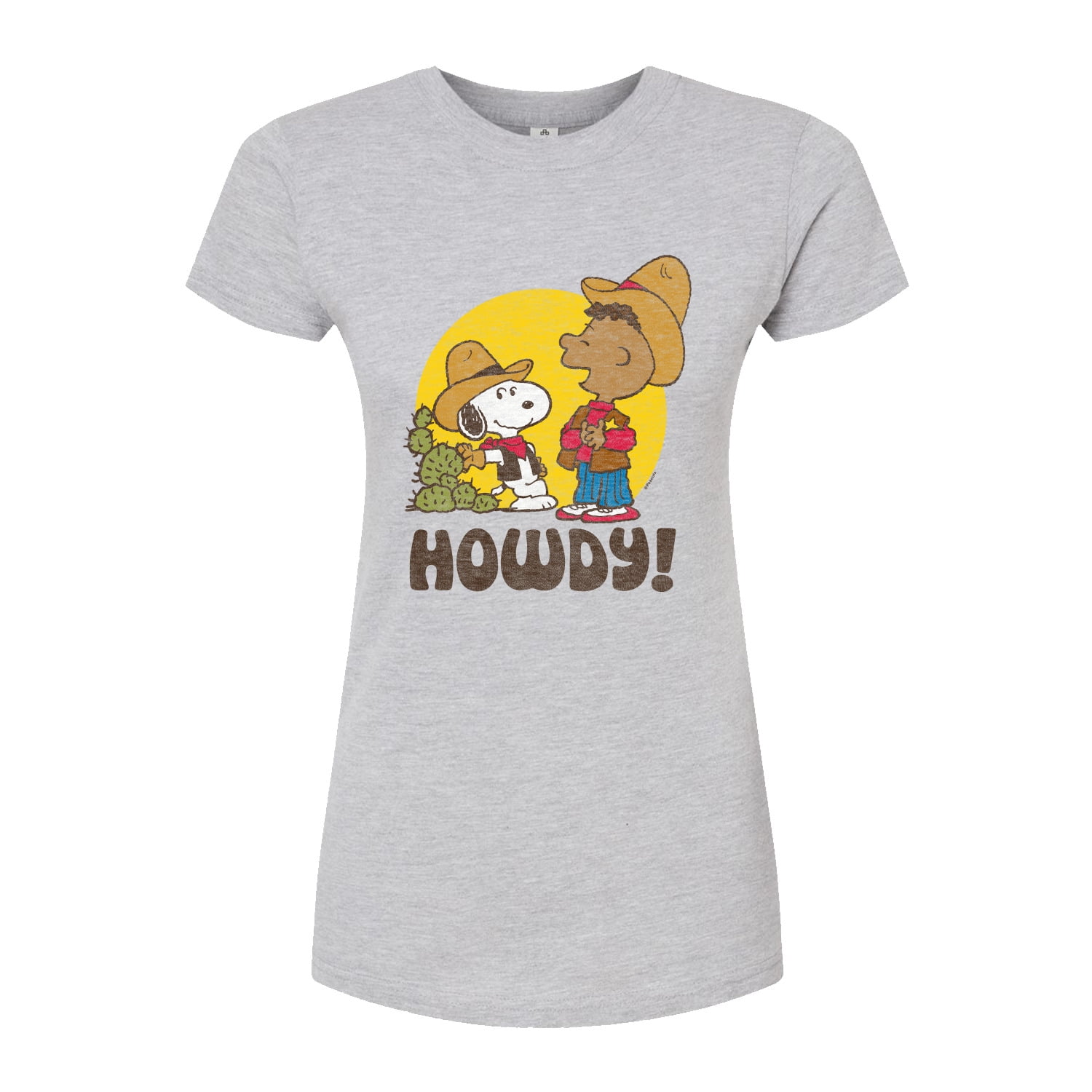 Peanuts - Franklin And Snoopy Howdy - Juniors Fitted Graphic T-Shirt ...