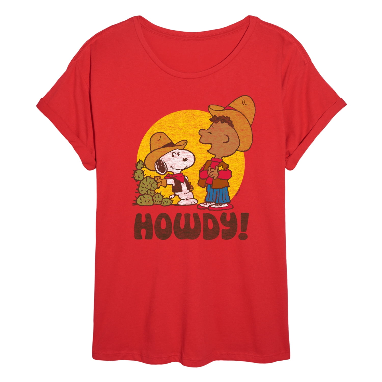 Peanuts - Franklin And Snoopy Howdy - Juniors Ideal Flowy Muscle T ...