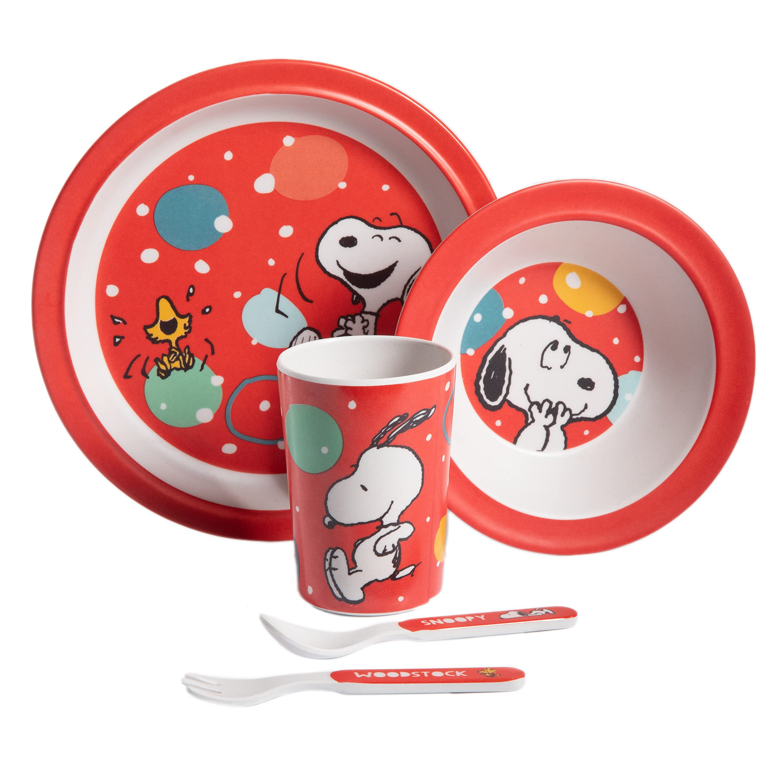 Peanuts Snoopy Fun Times 5-Piece Bamboo Melamine Dinnerware Set For ...