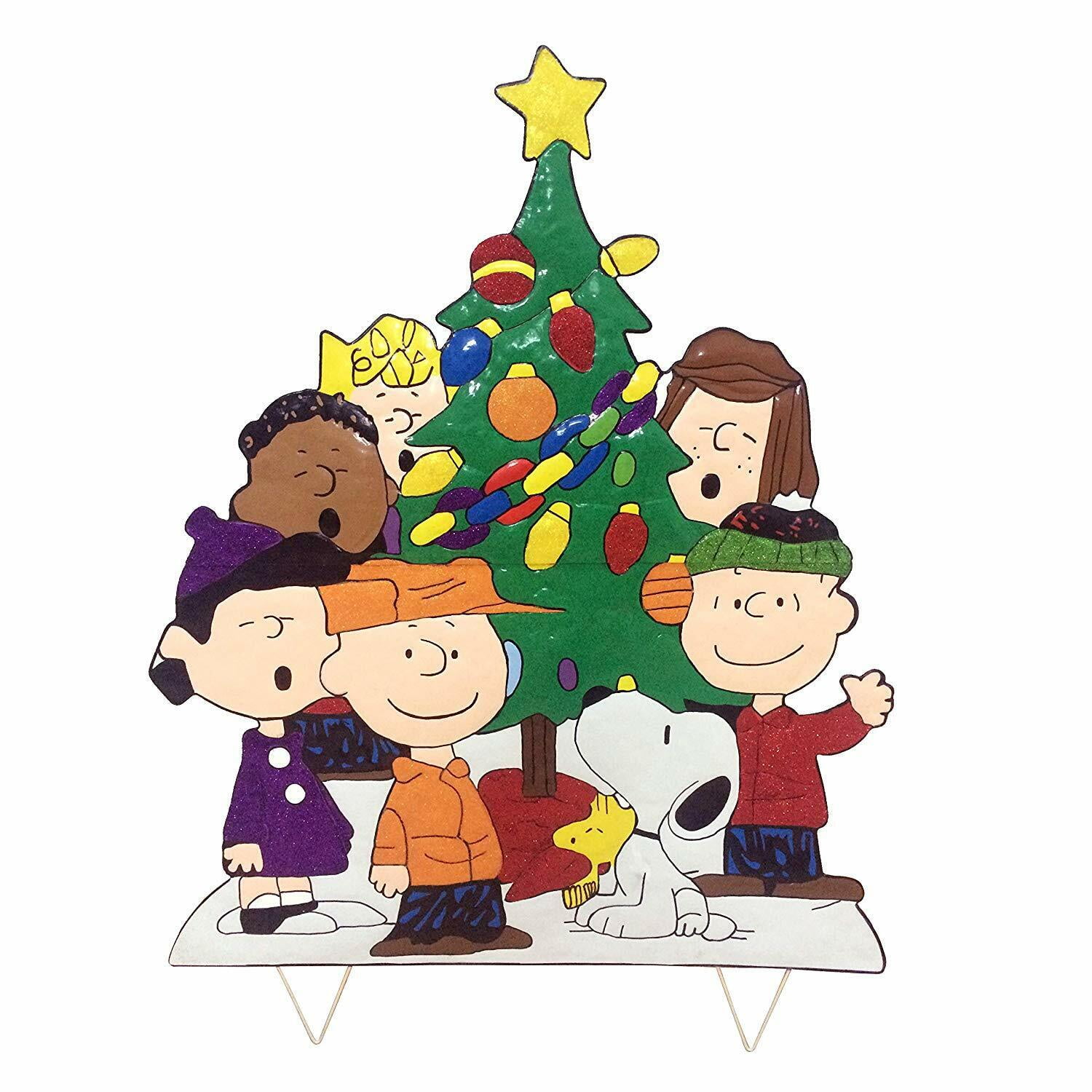 Peanuts Gang Around Tree Yard Art Christmas Decor, Hammered Metal ...