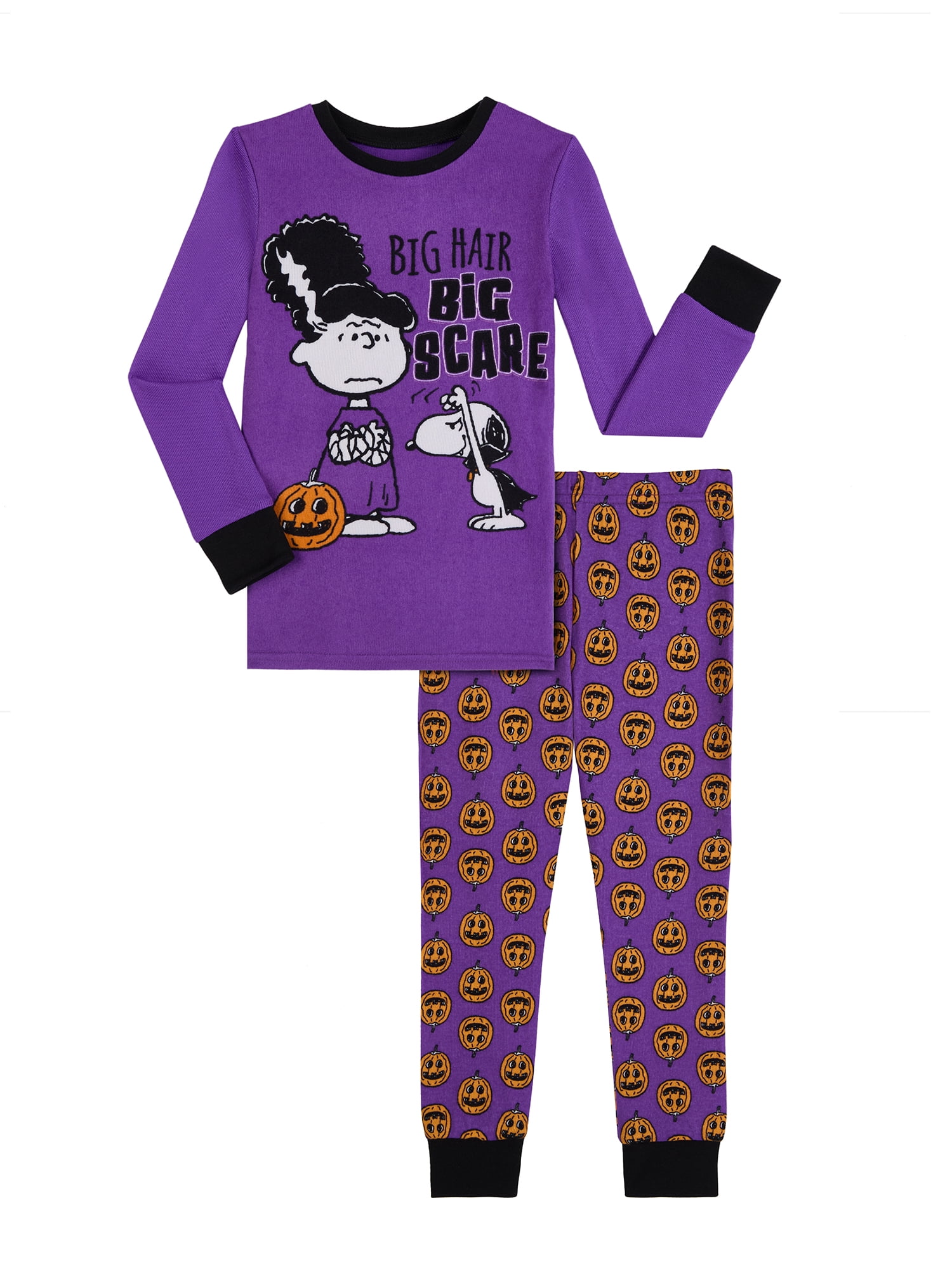 Peanuts Girls Halloween Snug Fit Long Sleeve Top and Sleep Pants Pajama ...
