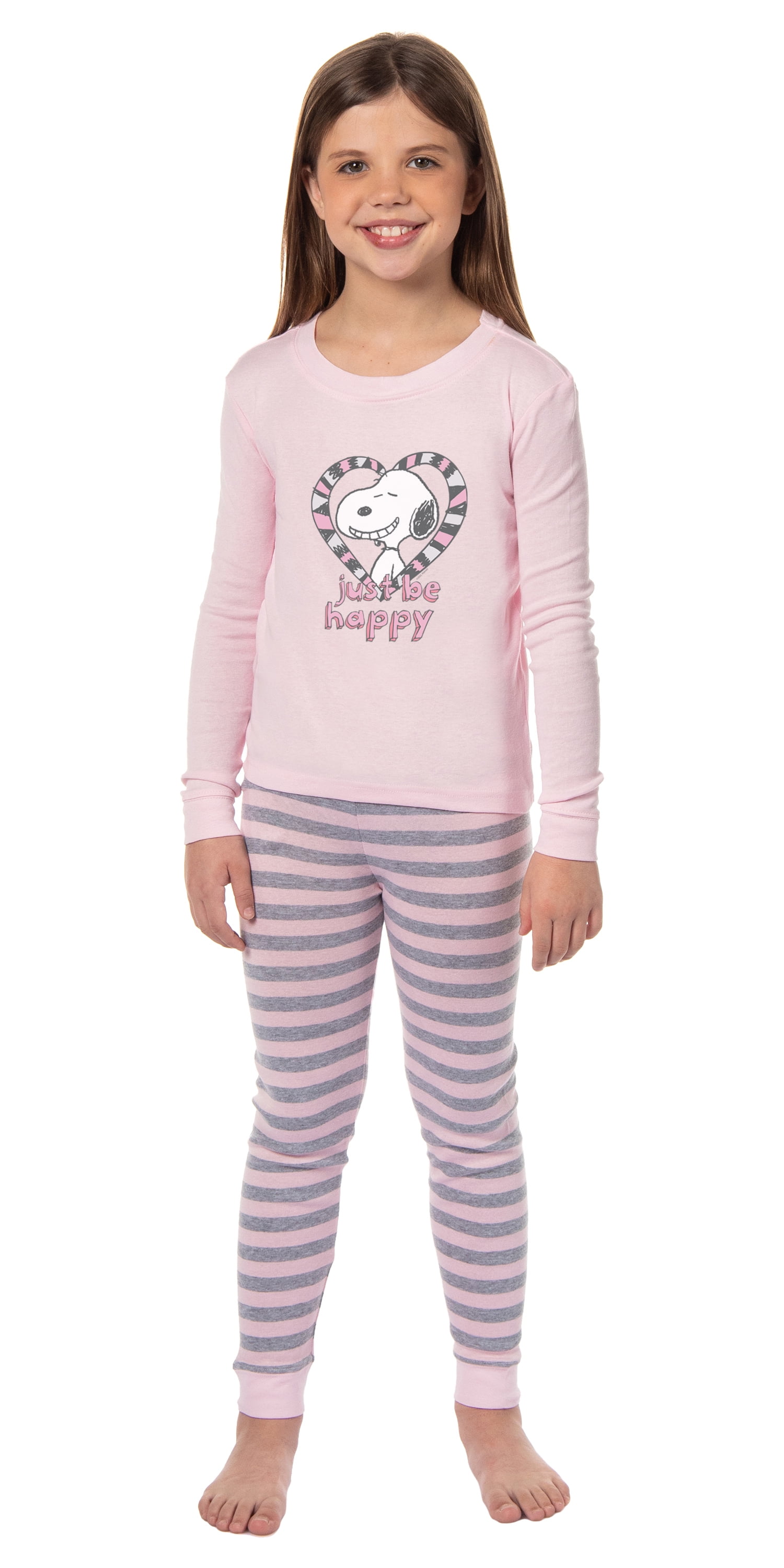 Peanuts Girls' Pink Snoopy Just Be Happy Sleep Pajama Set For Kids - Walmart.com