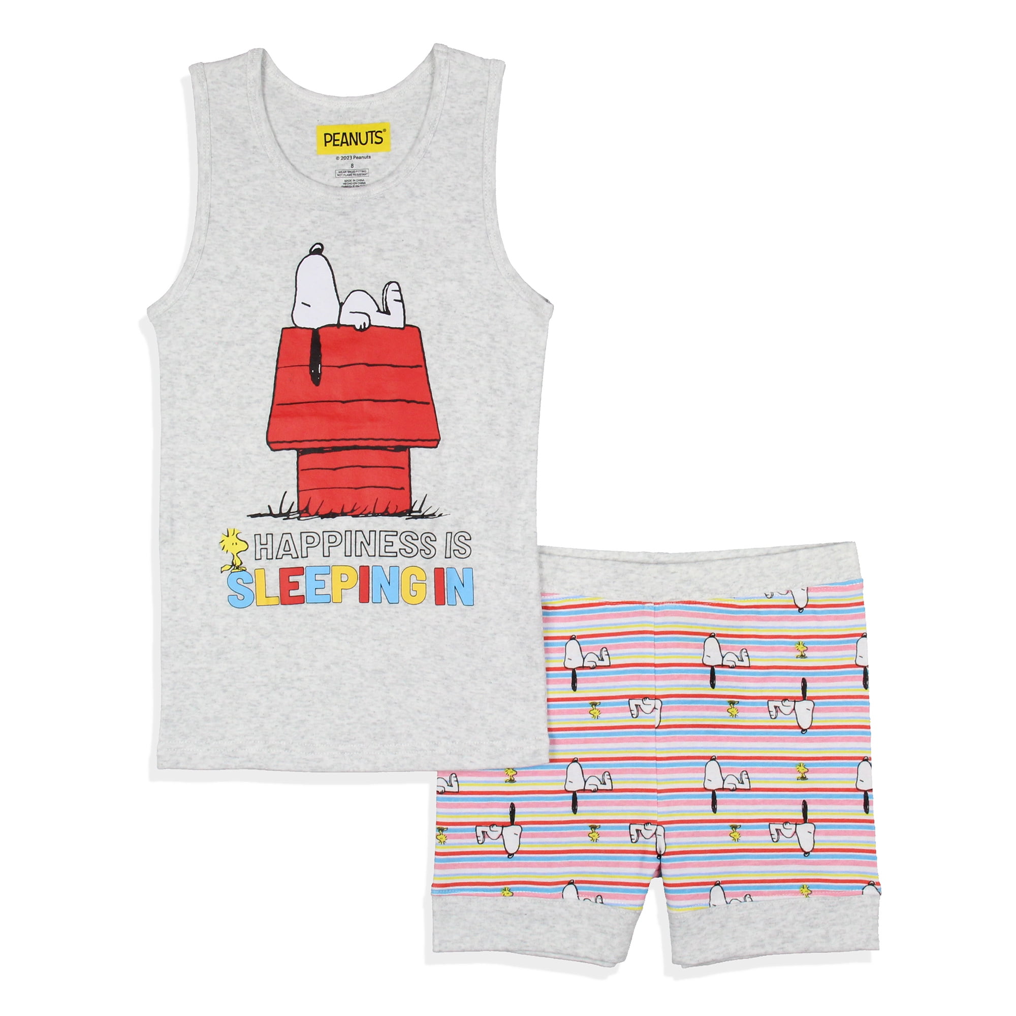 Peanuts Girls' Snoopy Happiness Is Sleeping In Pajama Set Tank Top ...